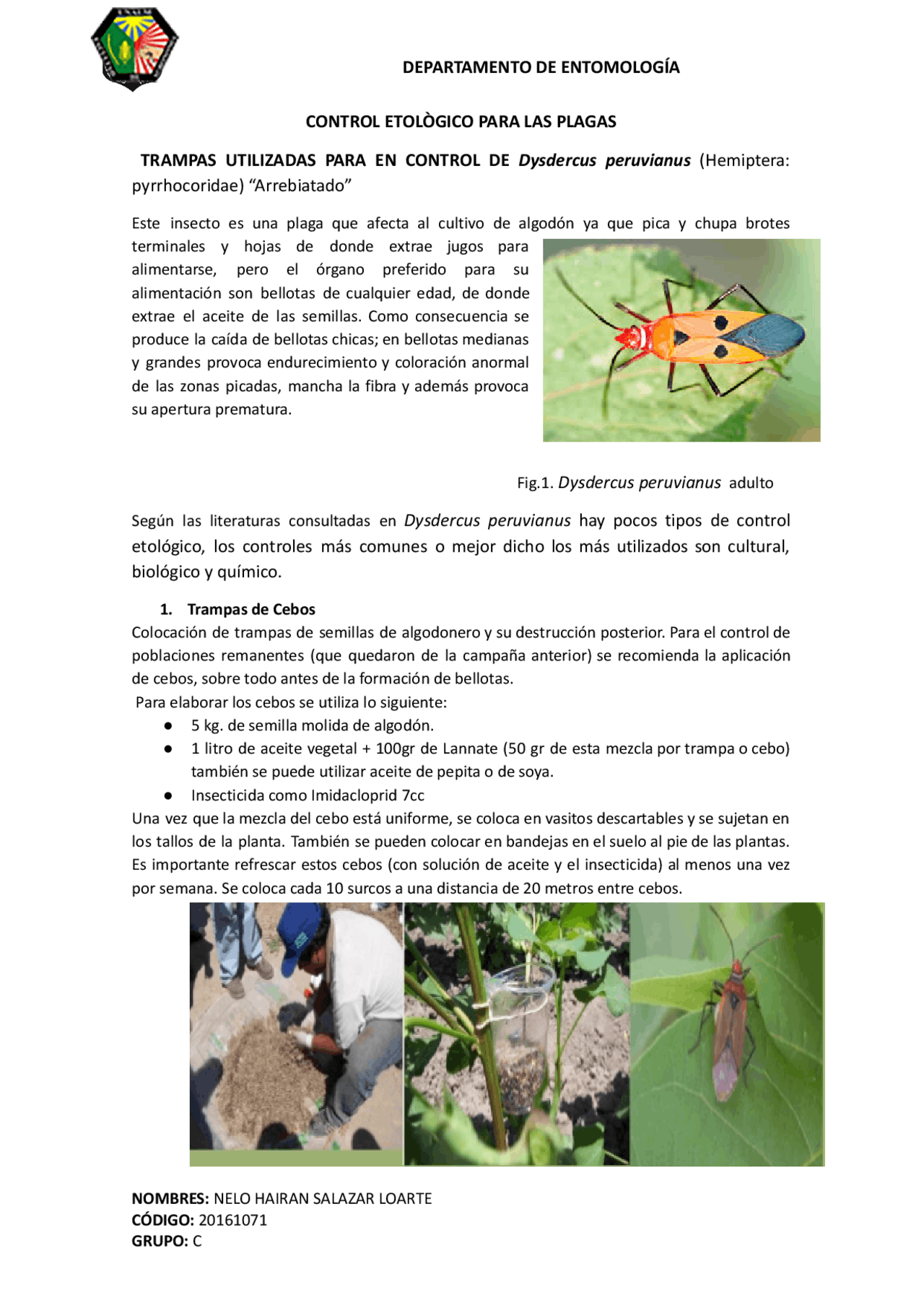 CONTROL ETOLOGICO DE Dysdercus peruvianus | Resúmenes de Entomología ...