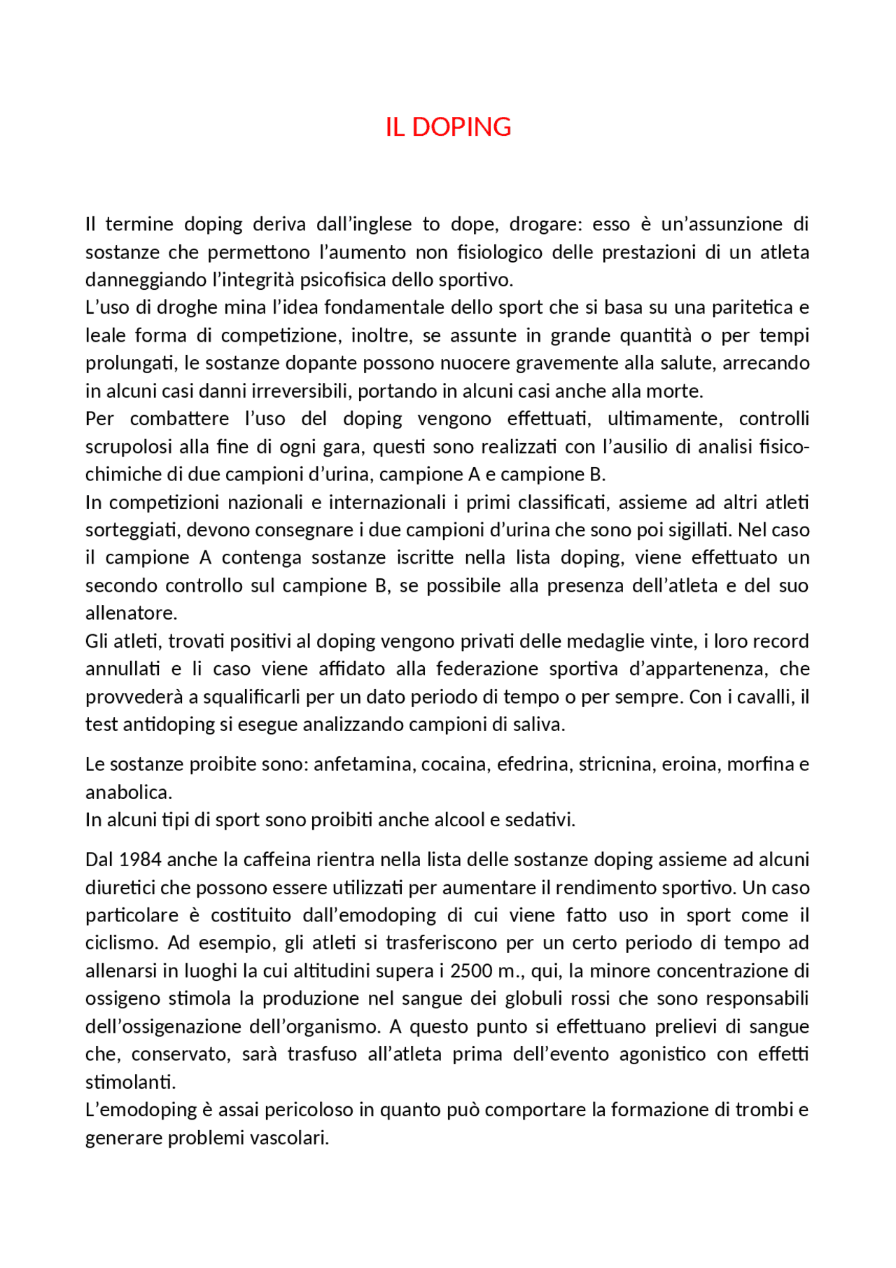Riassunto doping - Docsity