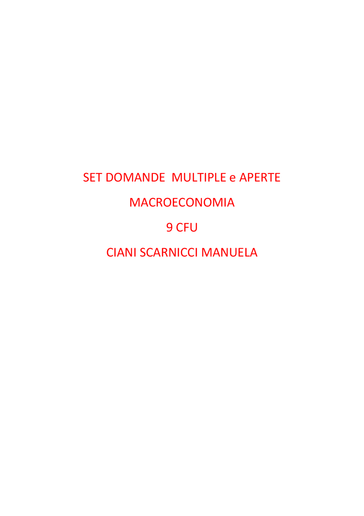 Paniere Macroeconomia Multiple E Aperte Docsity