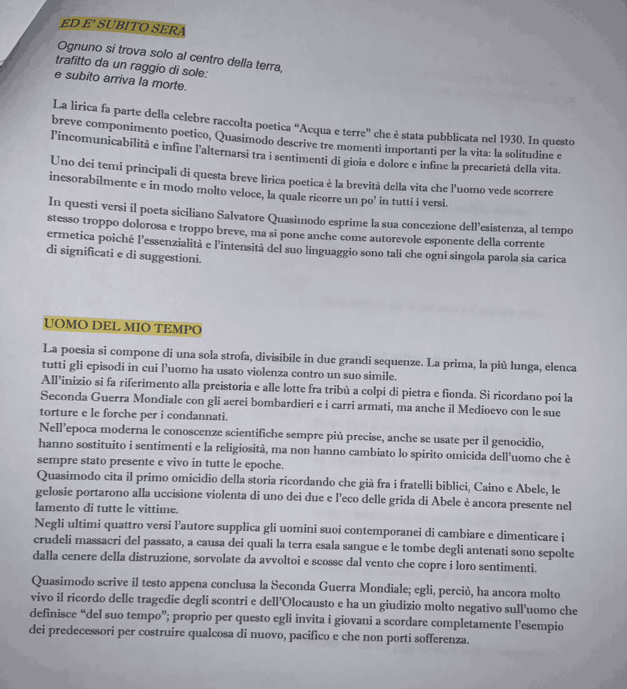 Vita E Opere Di Salvatore Quasimodo Docsity