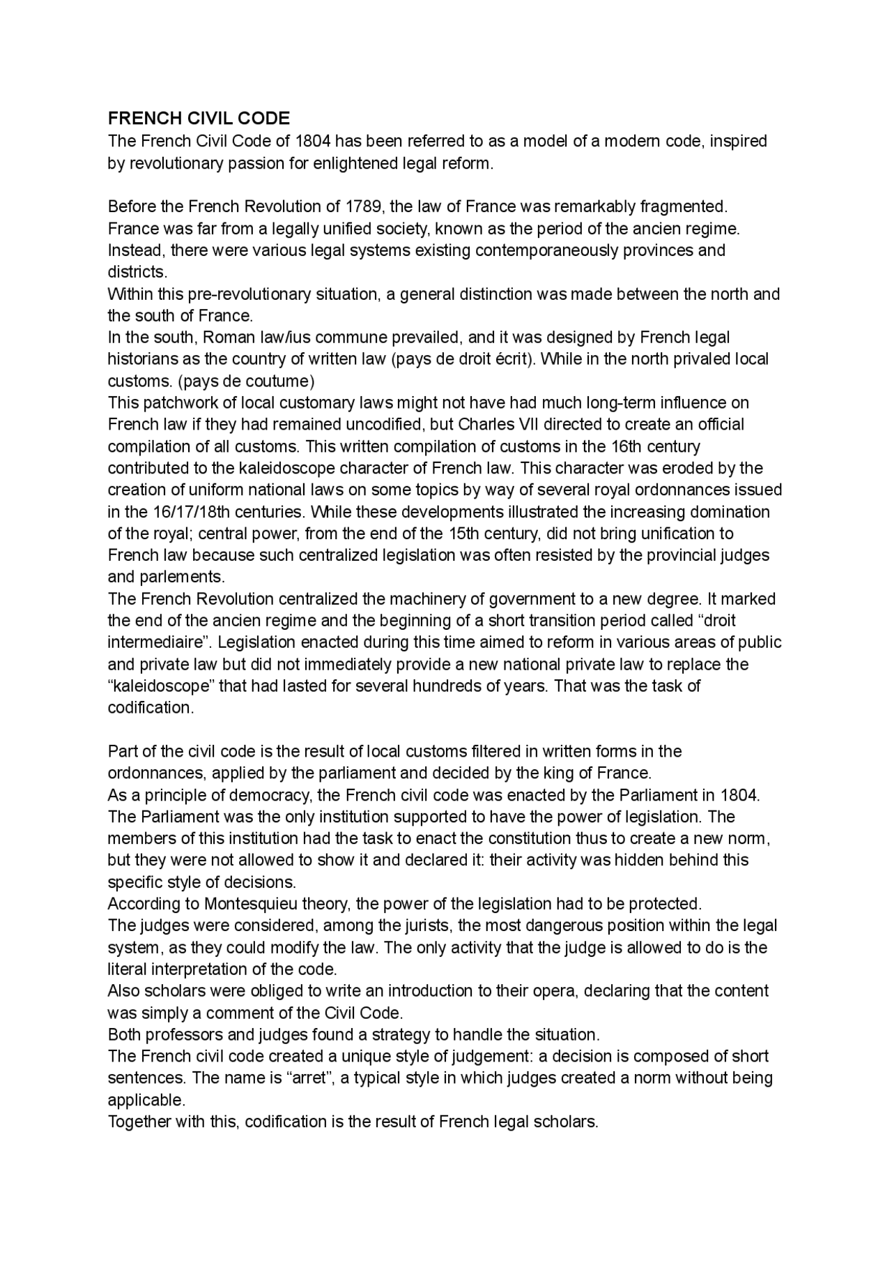 ENGLISH LAW AND FRENCH CIVIL CODE - Docsity