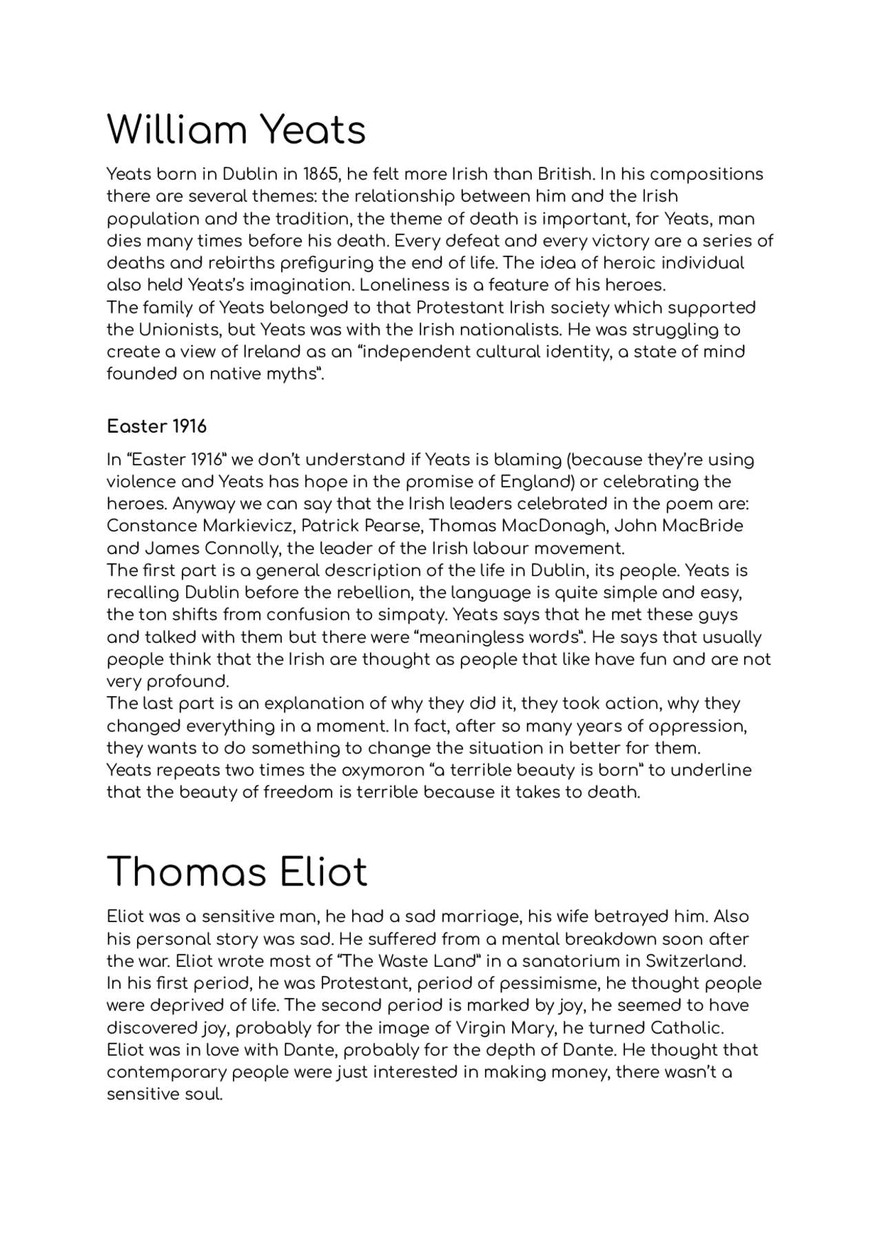 Eliot Yeats E Auden Docsity