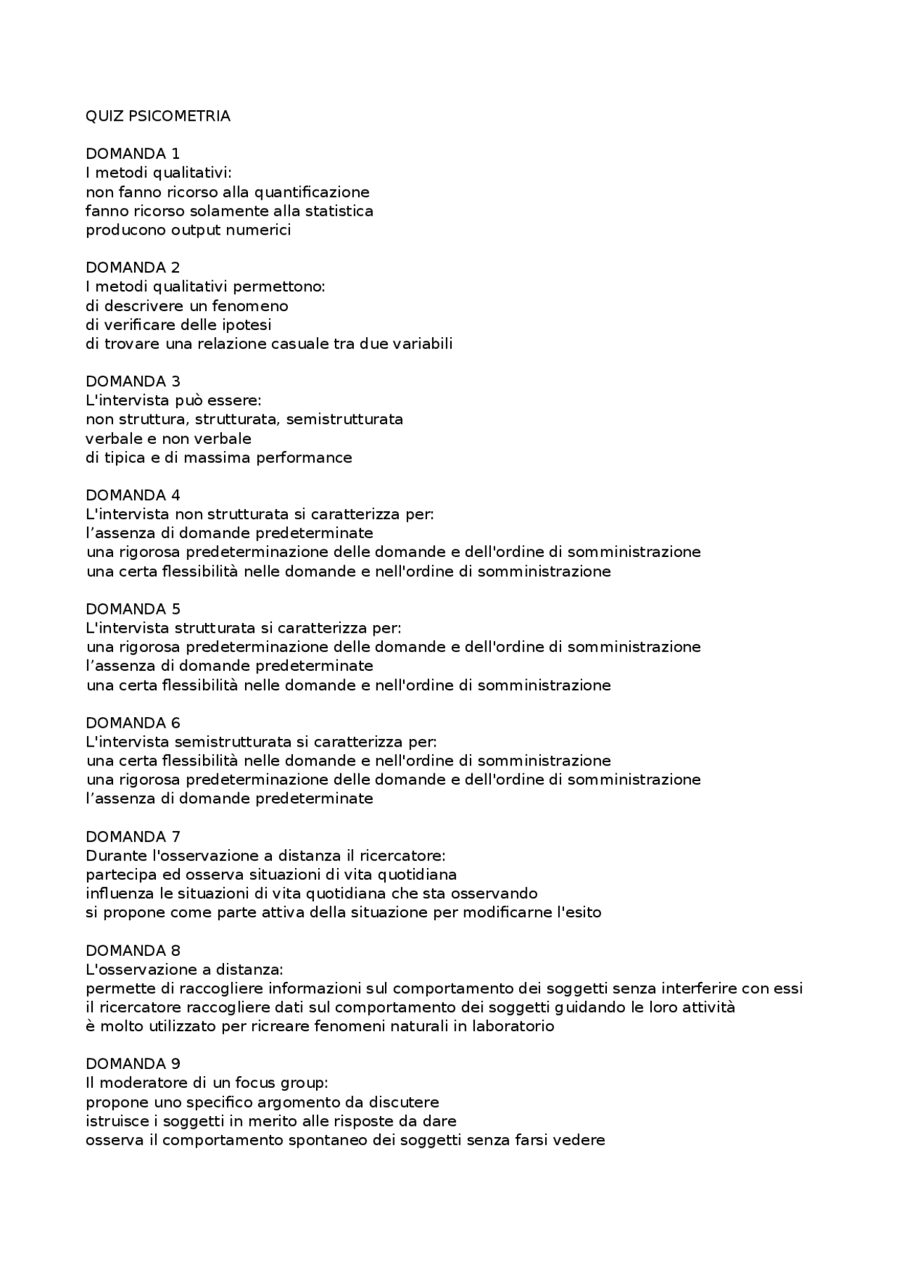 Quiz Esame Di Psicometria Docsity