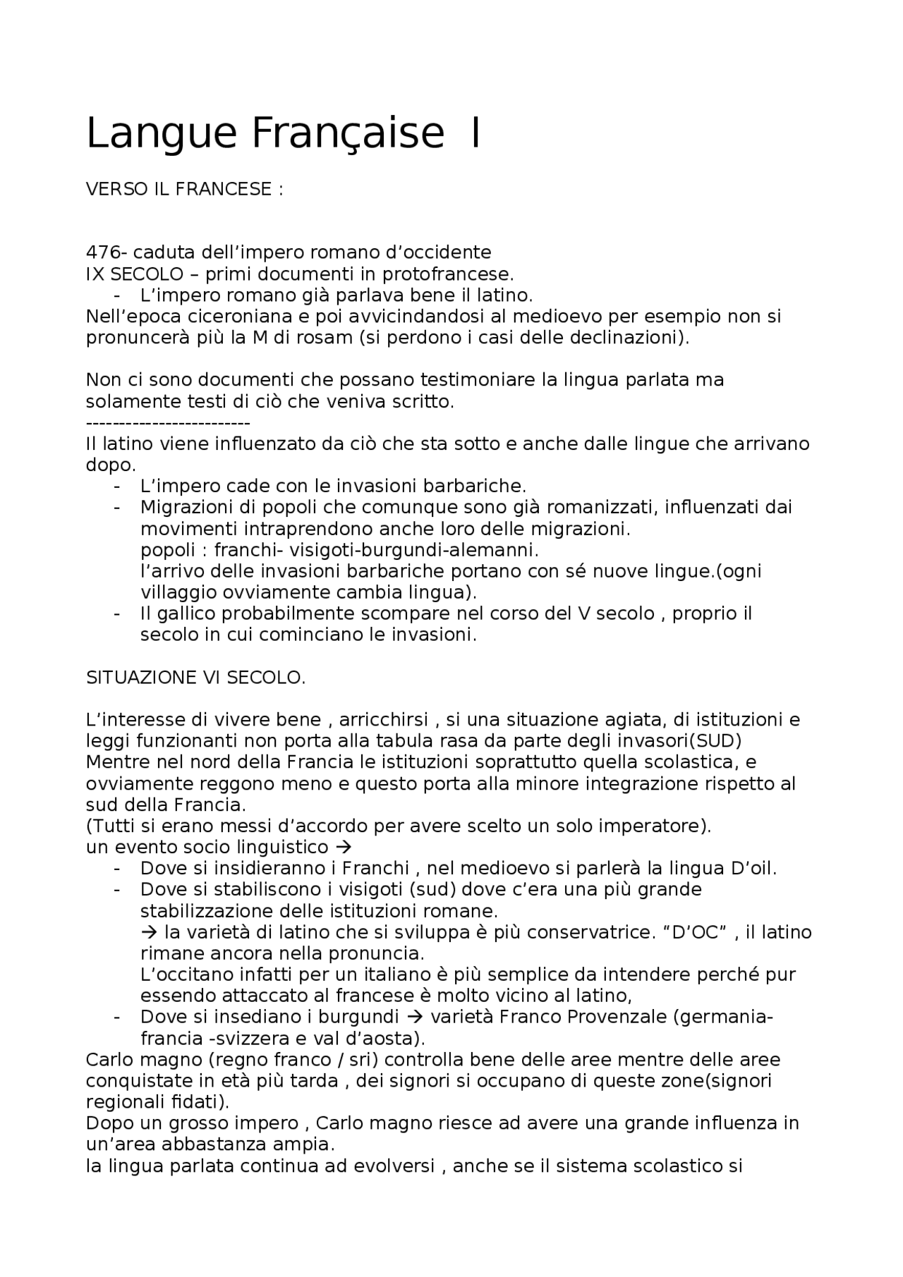 Appunti Programma Lingua Francese I Anno Docsity