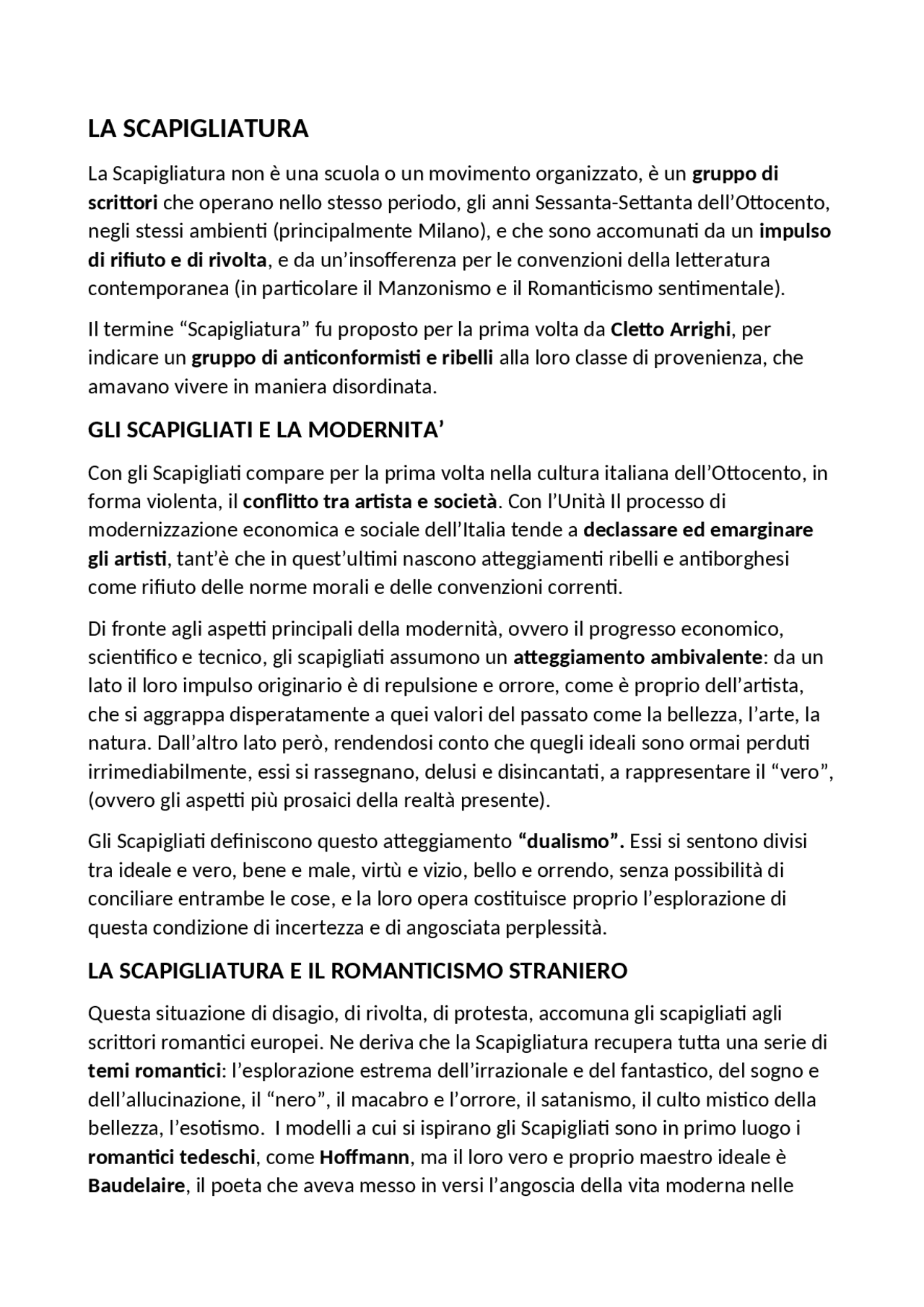 Il verismo e la Scapigliatura | Appunti di Italiano | Docsity