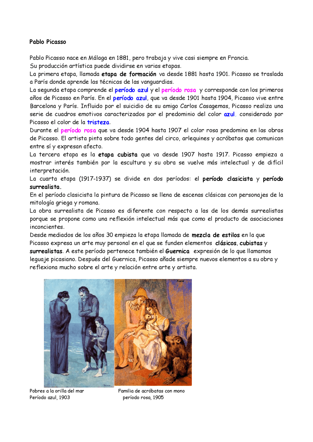 Vita E Stile In Breve Di Pablo Picasso Docsity