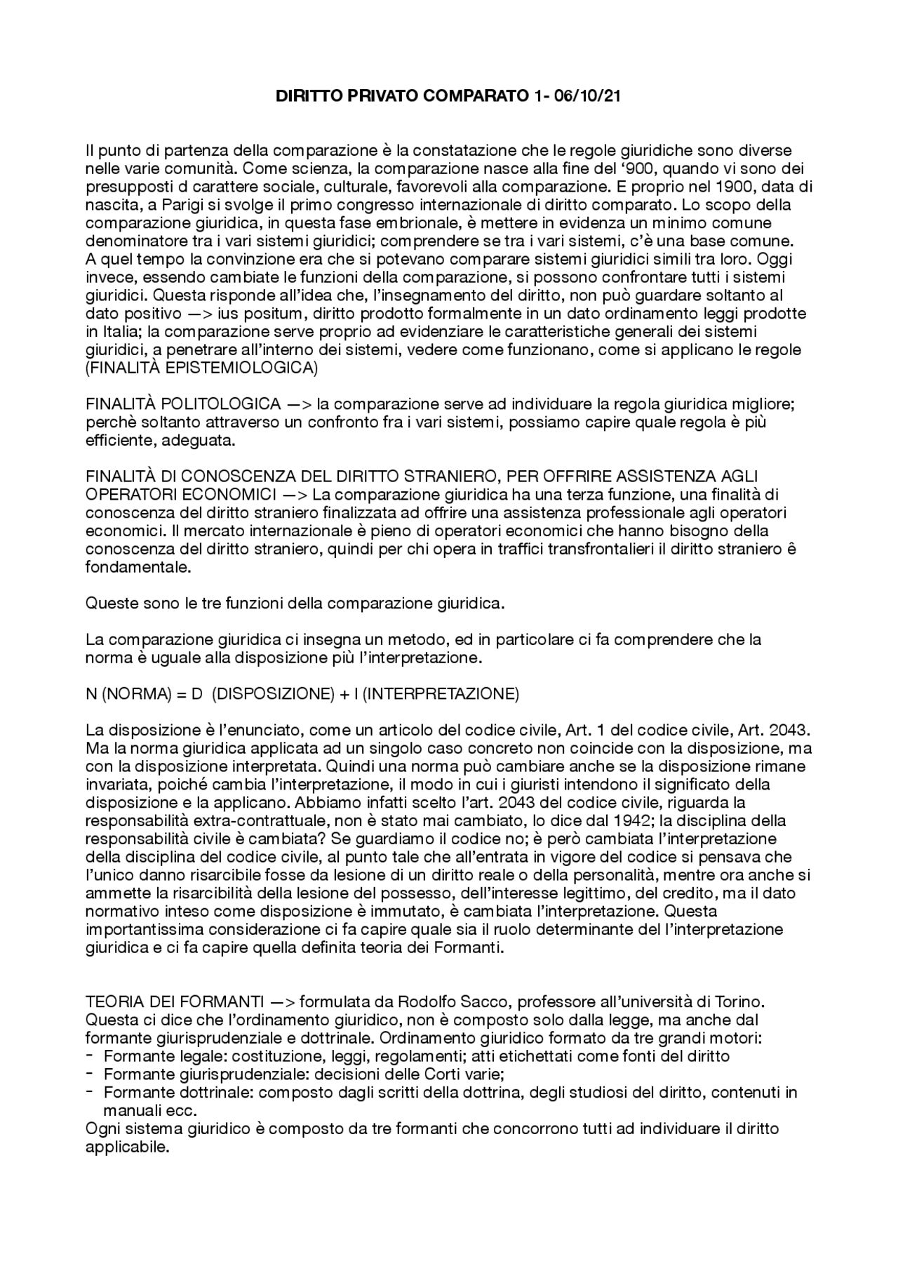 PRIMA PARTE DIRITTO PRIVATO COMPARATO - Docsity