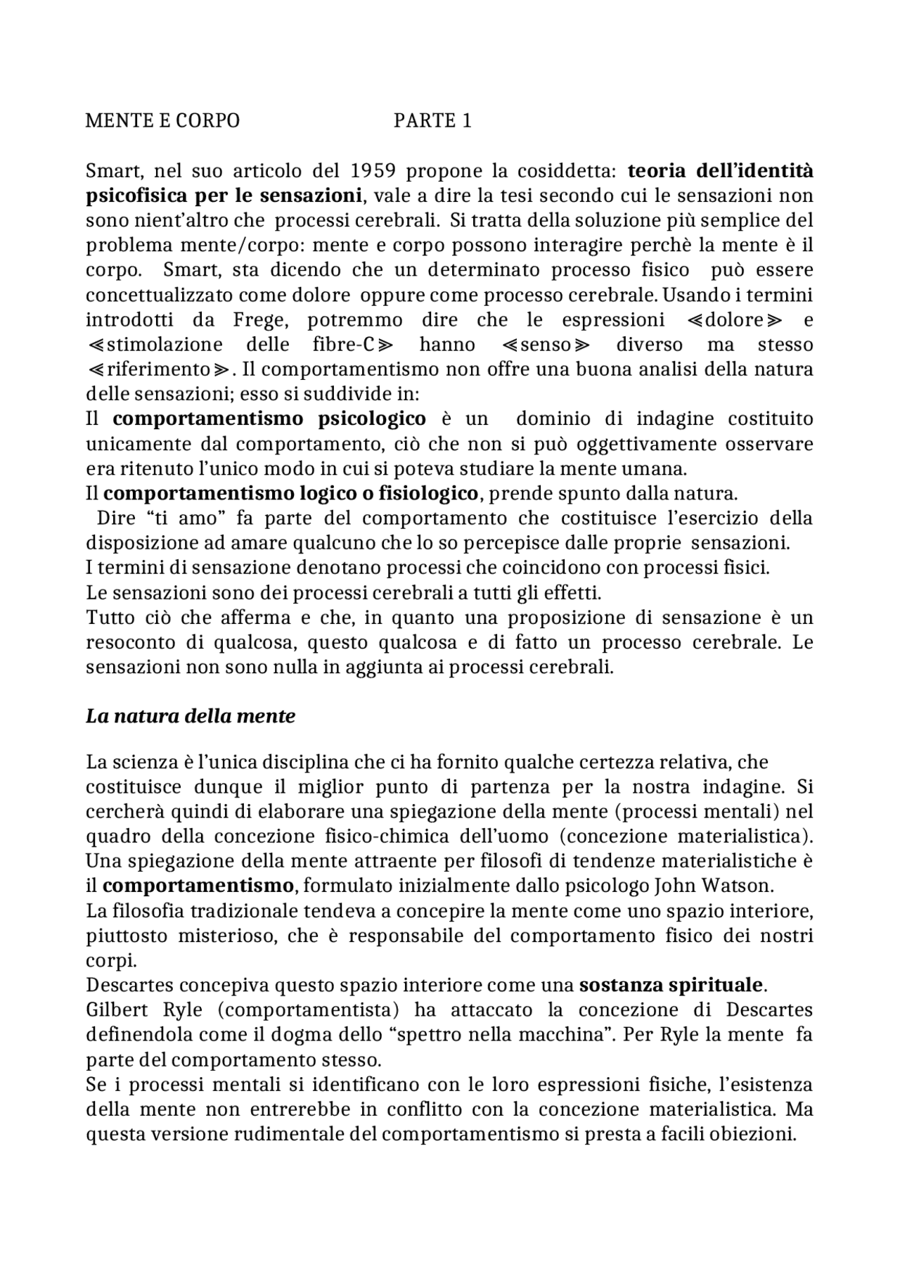 Teoria Della Mente E Del Corpo Docsity