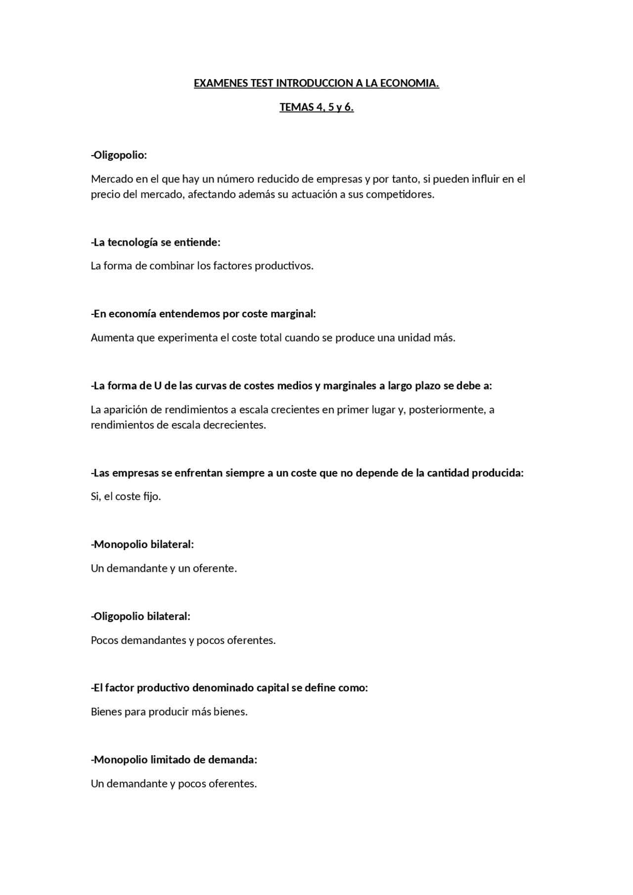 Test IntroducciÓn A La EconomÍa Temas 4 5 Y 6 Docsity