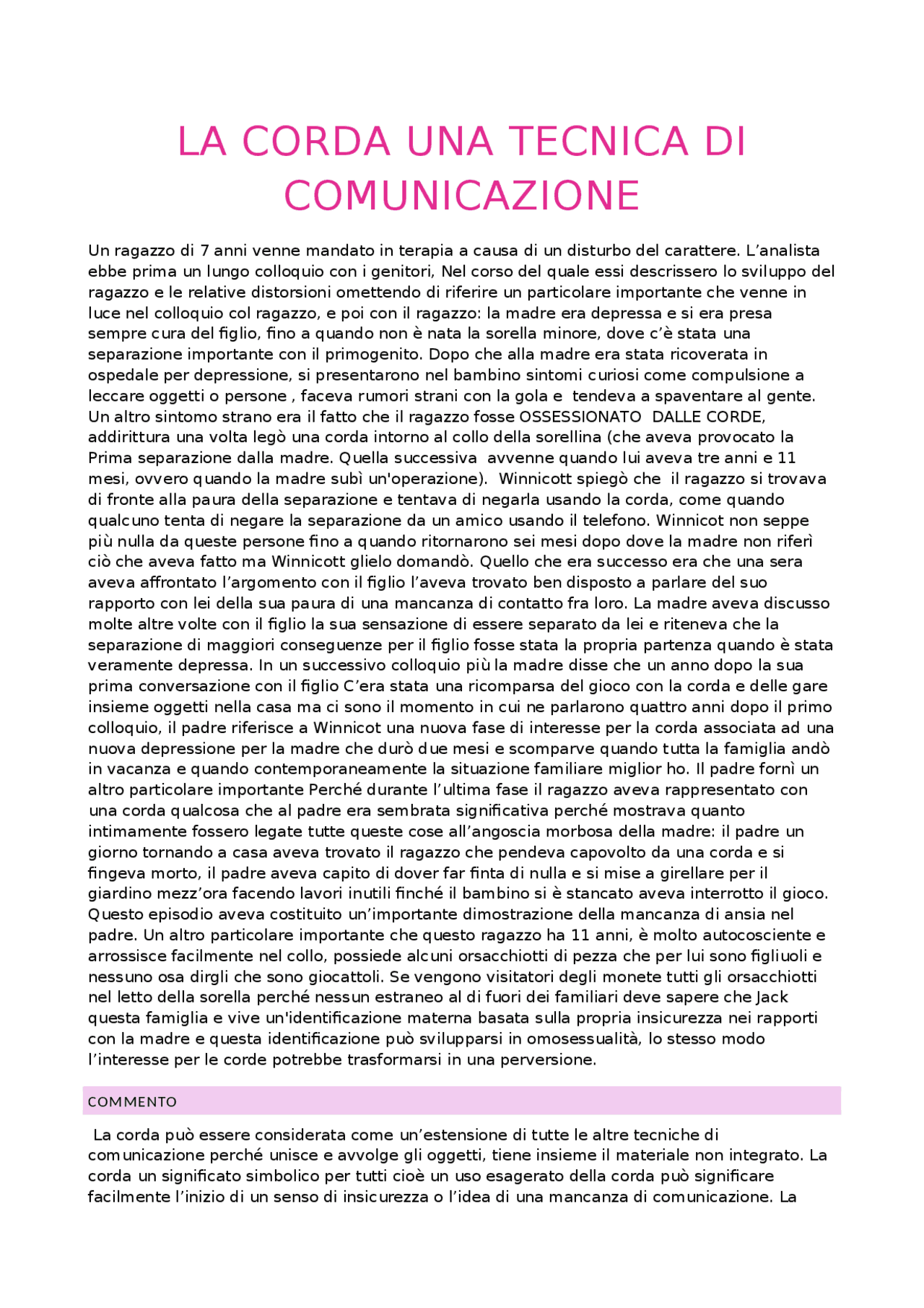 Sviluppo E Ambiente Winnicott Docsity