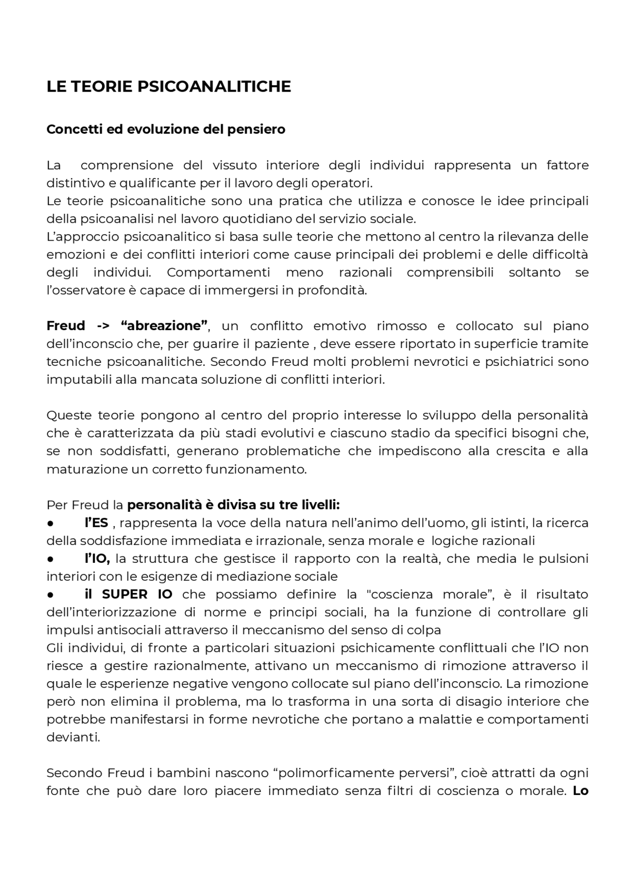 Le Teorie Psicoanalitiche Docsity