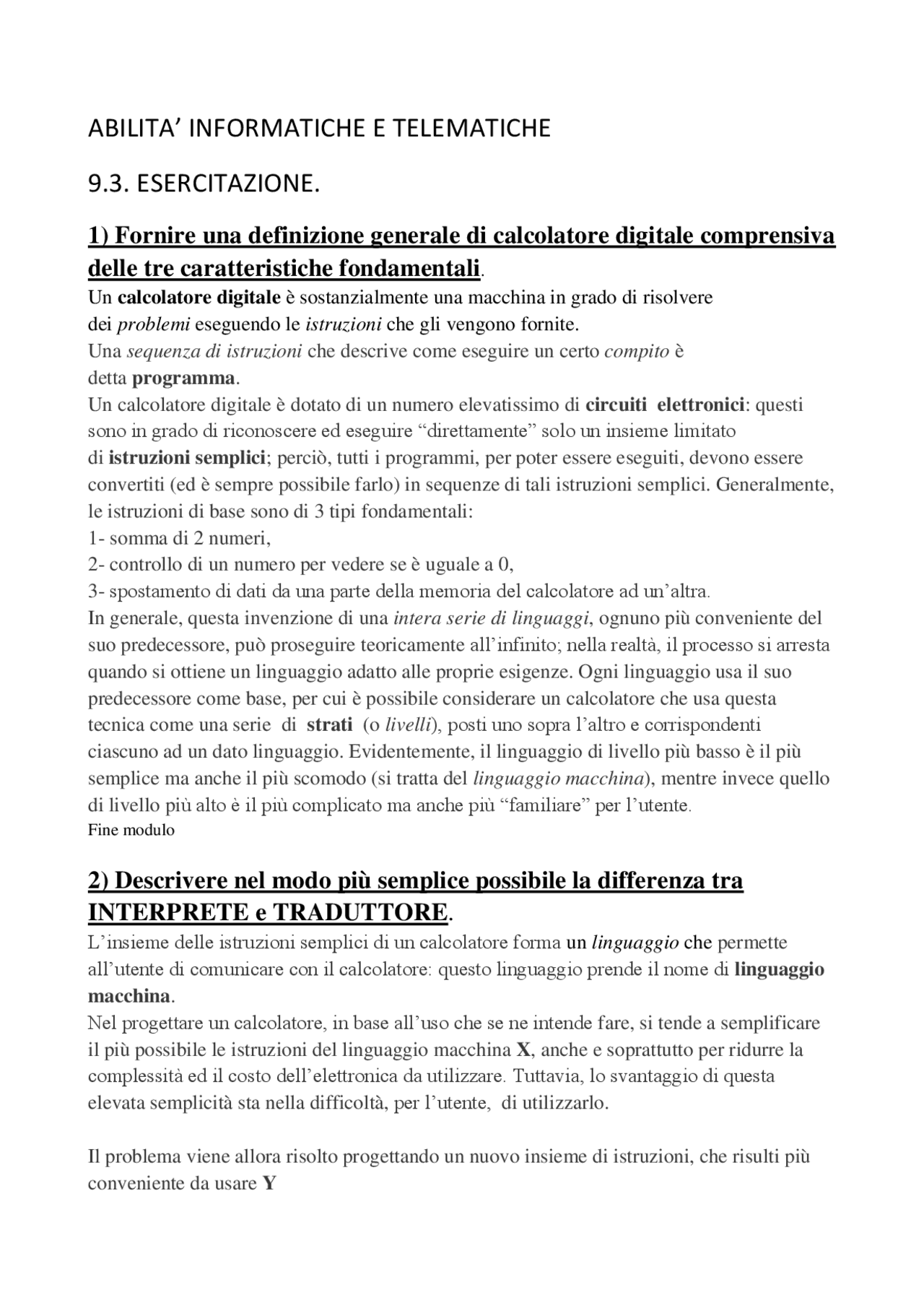 Esecitazioni Abilità Informatiche E Telematiche Docsity