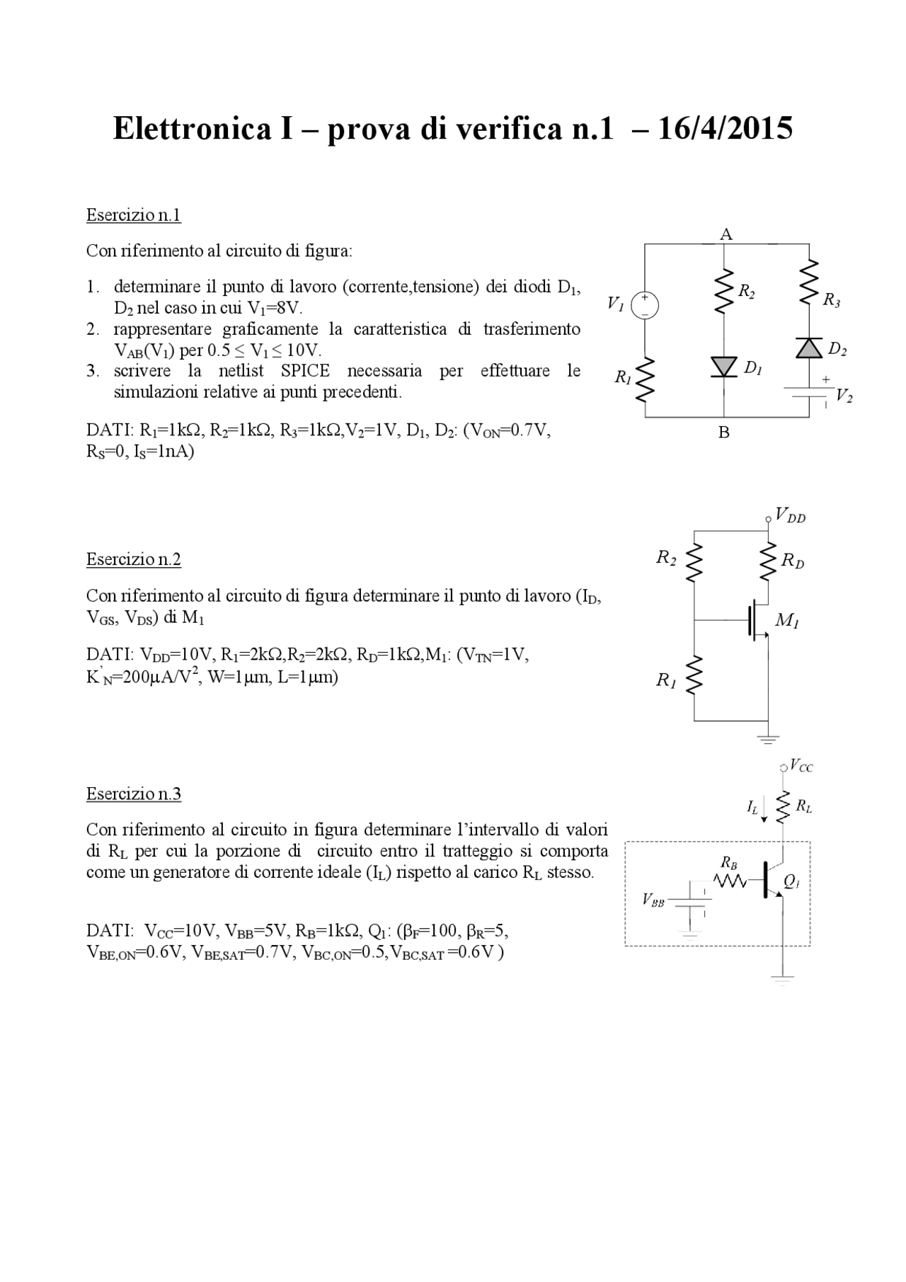 Prove Esame Elettronica I Docsity