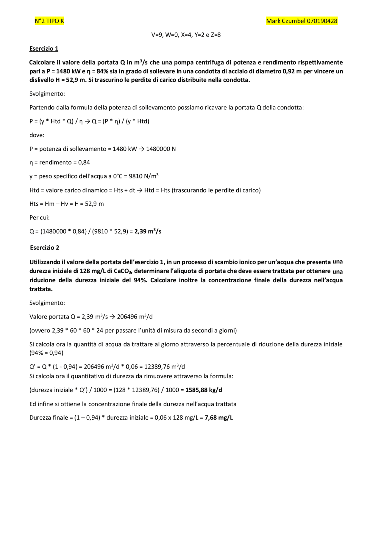Elaborato 2 Tipo K Ingegneria Ambientale Unipegaso Docsity