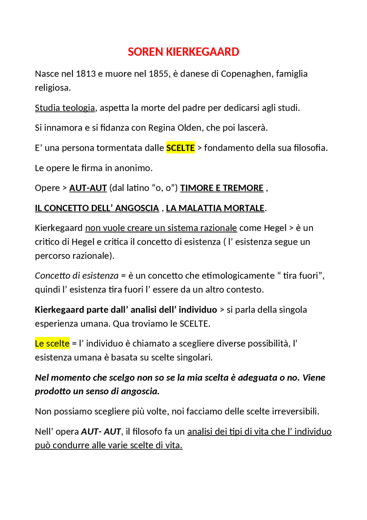 Riassuntischemi Su Kierkegaard Docsity