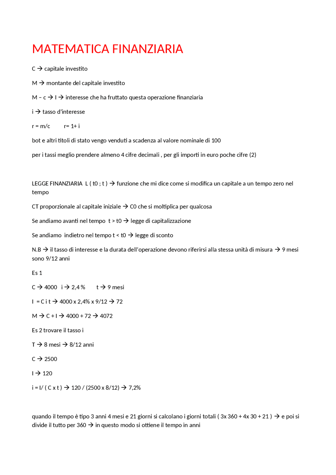 Matematica finanziaria | Schemi e mappe concettuali di Matematica ...