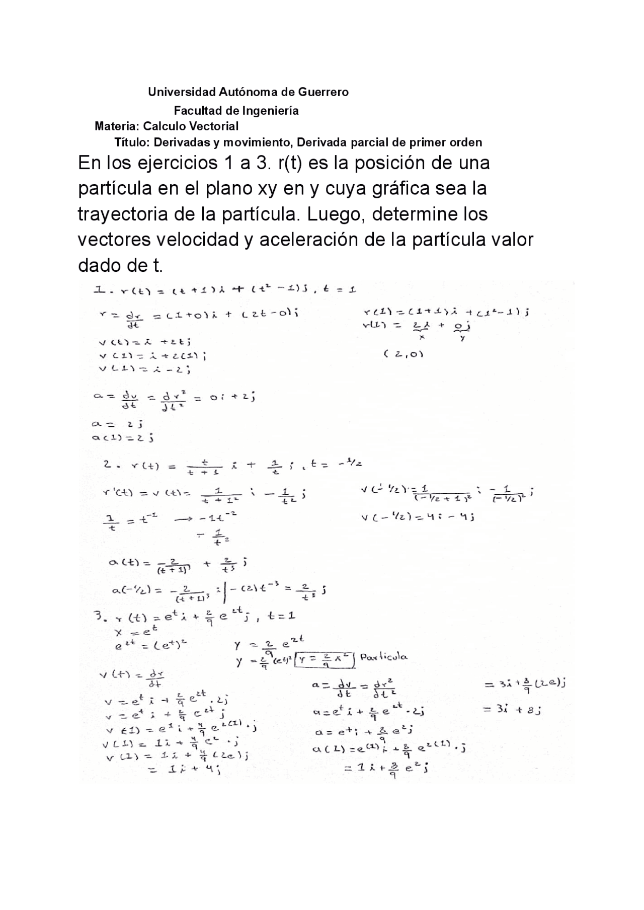 Ejercicios Resueltos Calculo Vectorial Derivadas Y Movimiento Docsity
