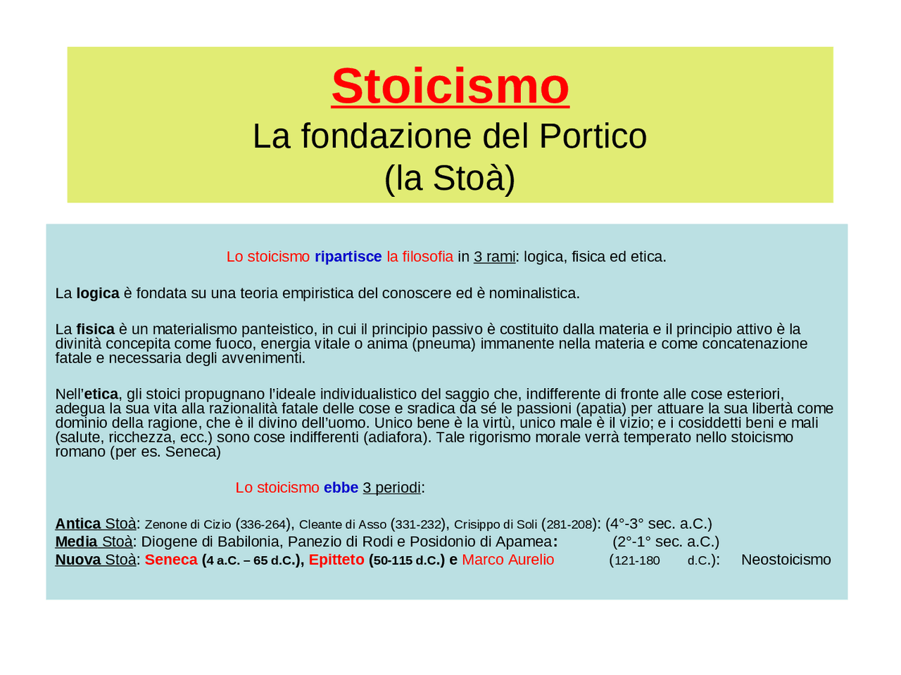 Lo Stoicismo In Sintesi Docsity