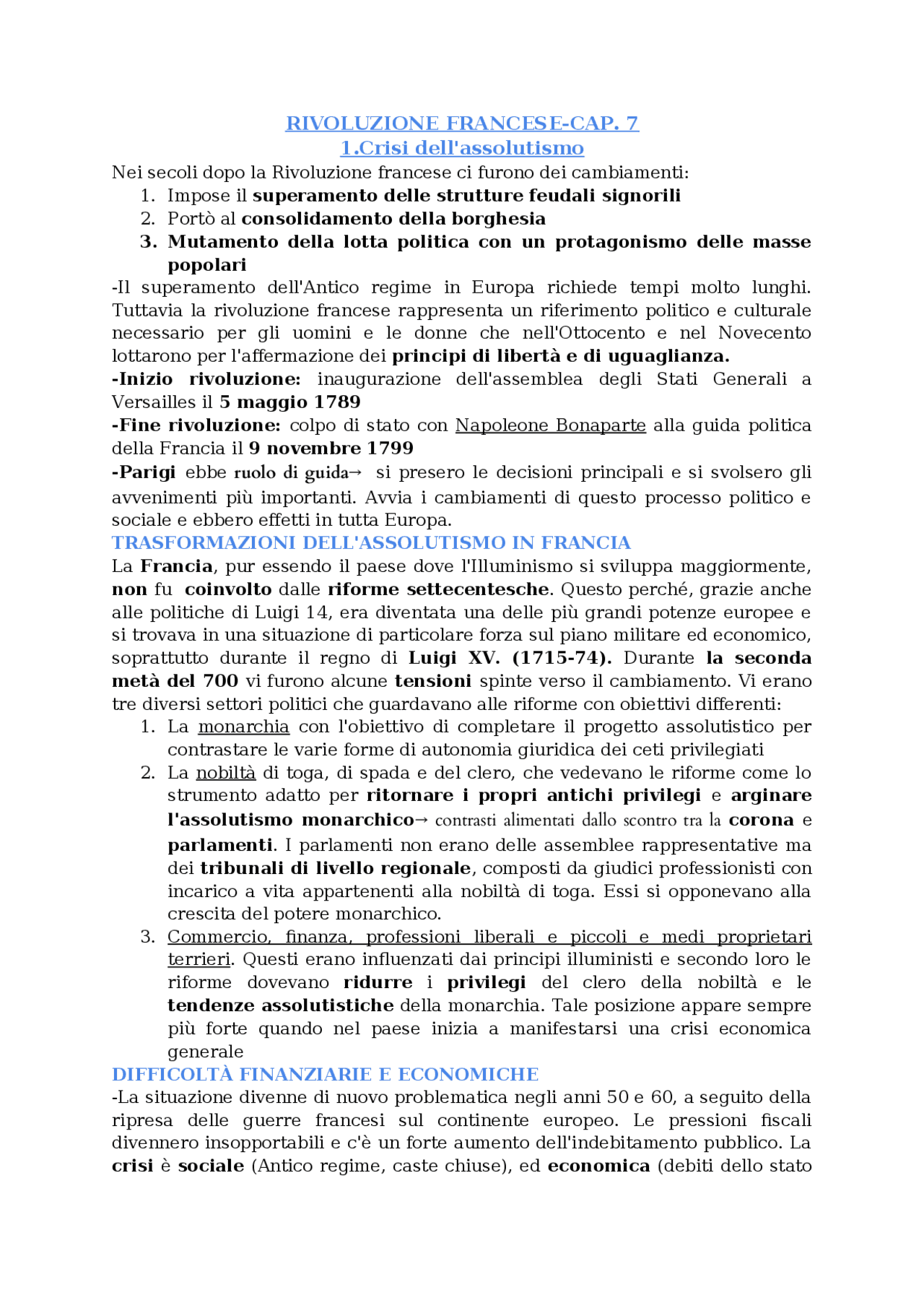 Appunti Storia Rivoluzione Francese Docsity