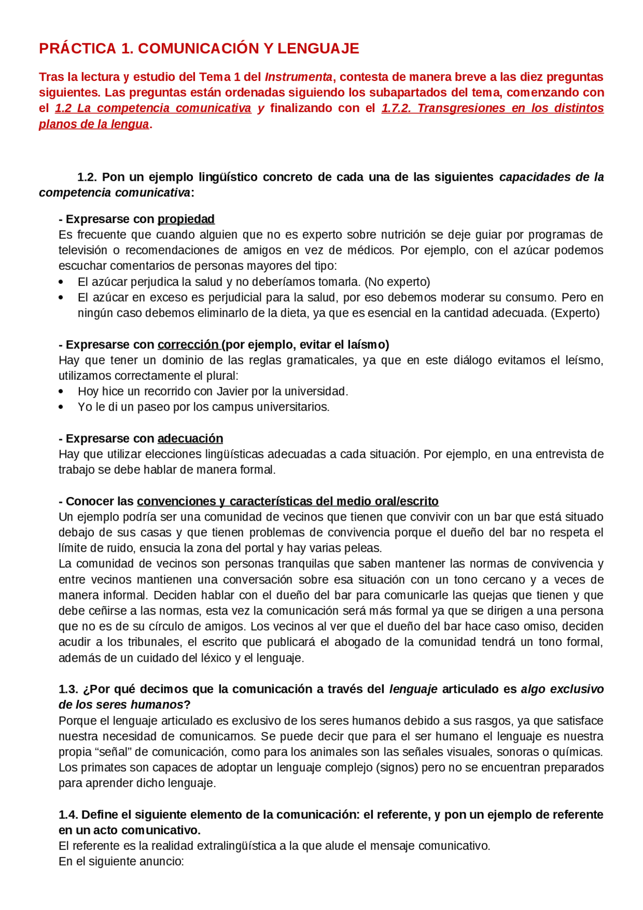 PrÁctica 1 ComunicaciÓn Y Lenguaje Ejercicios De Lenguaje