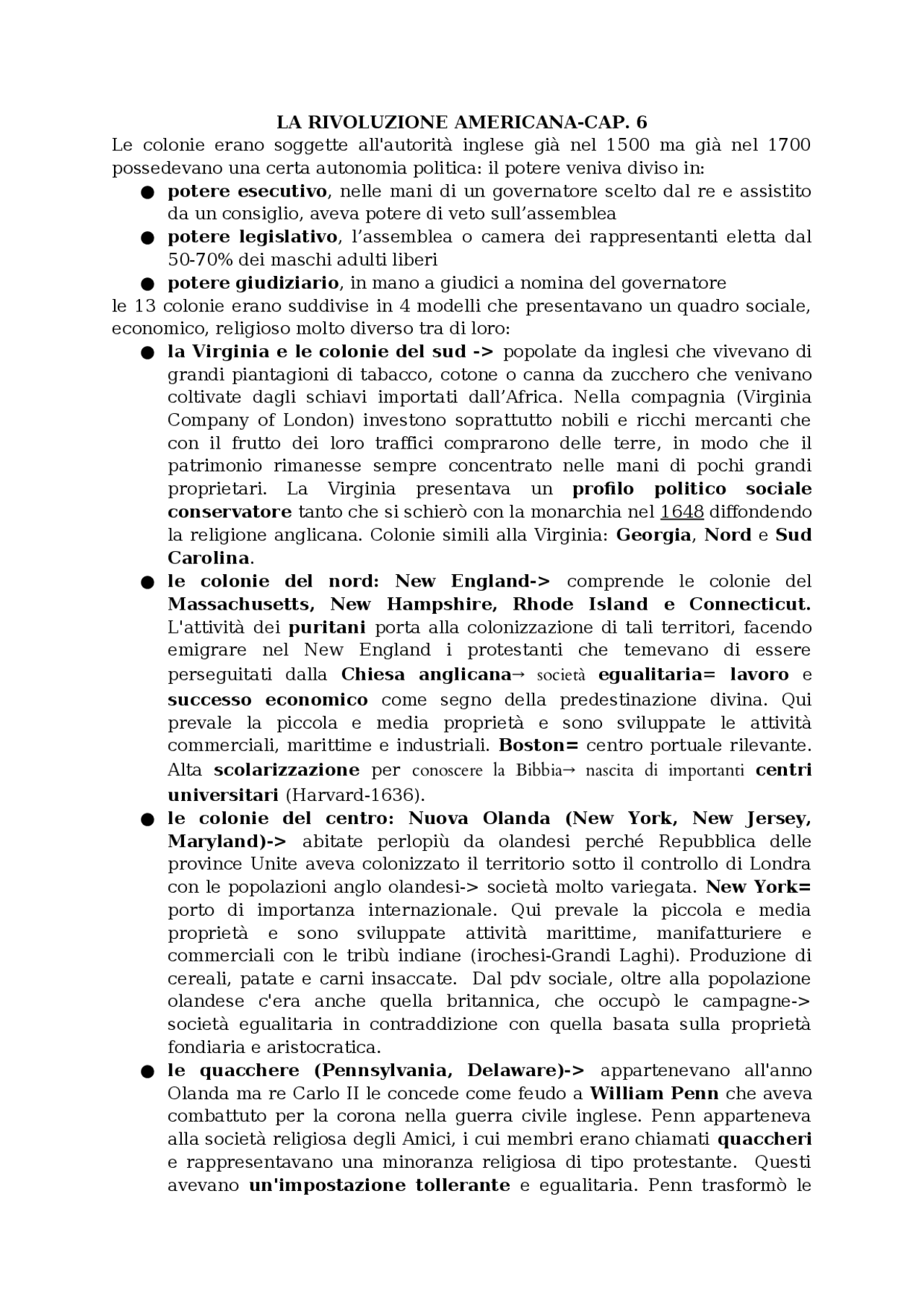 Appunti Storia Rivoluzione Americana Docsity