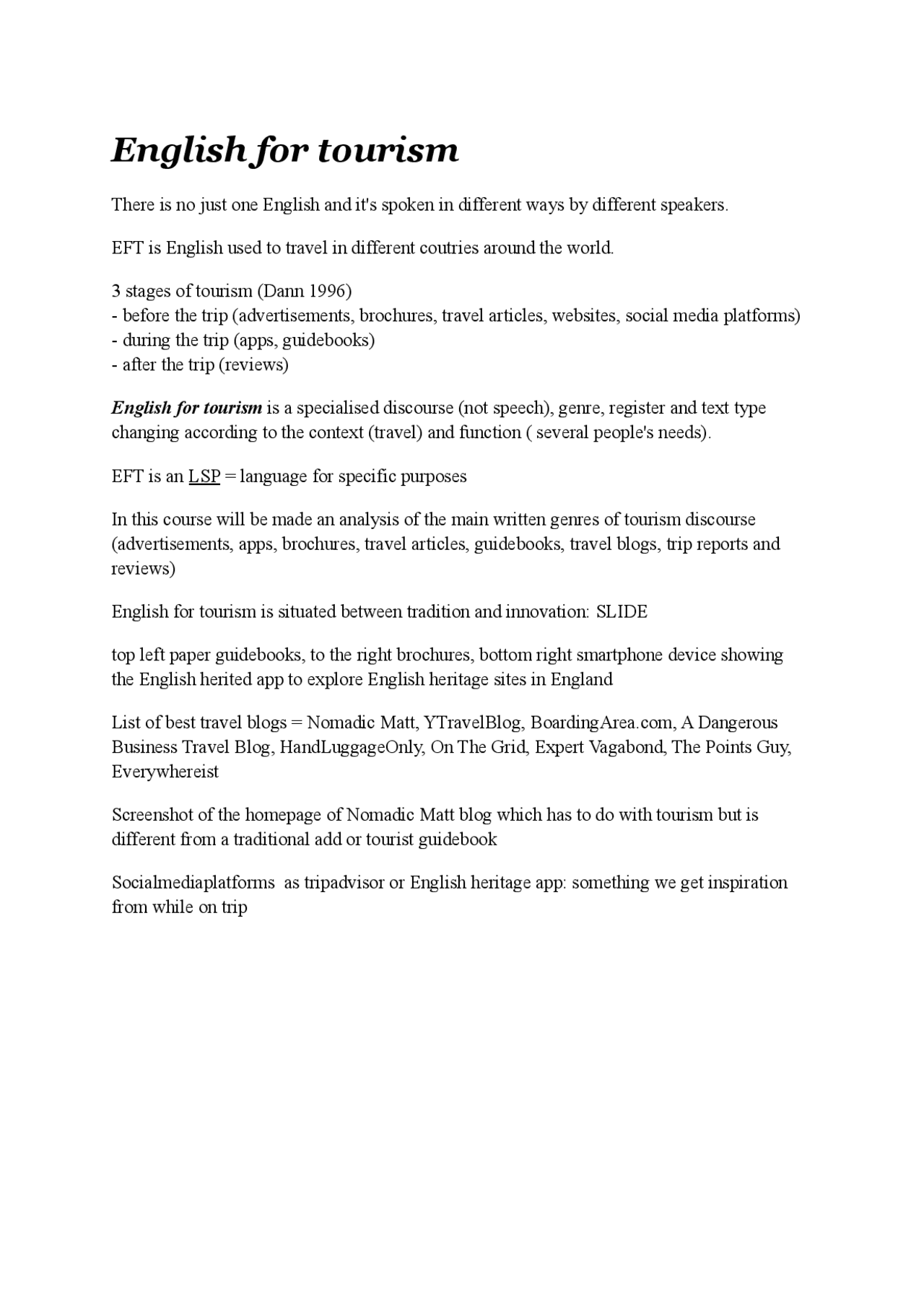 English for tourism 1 - Docsity