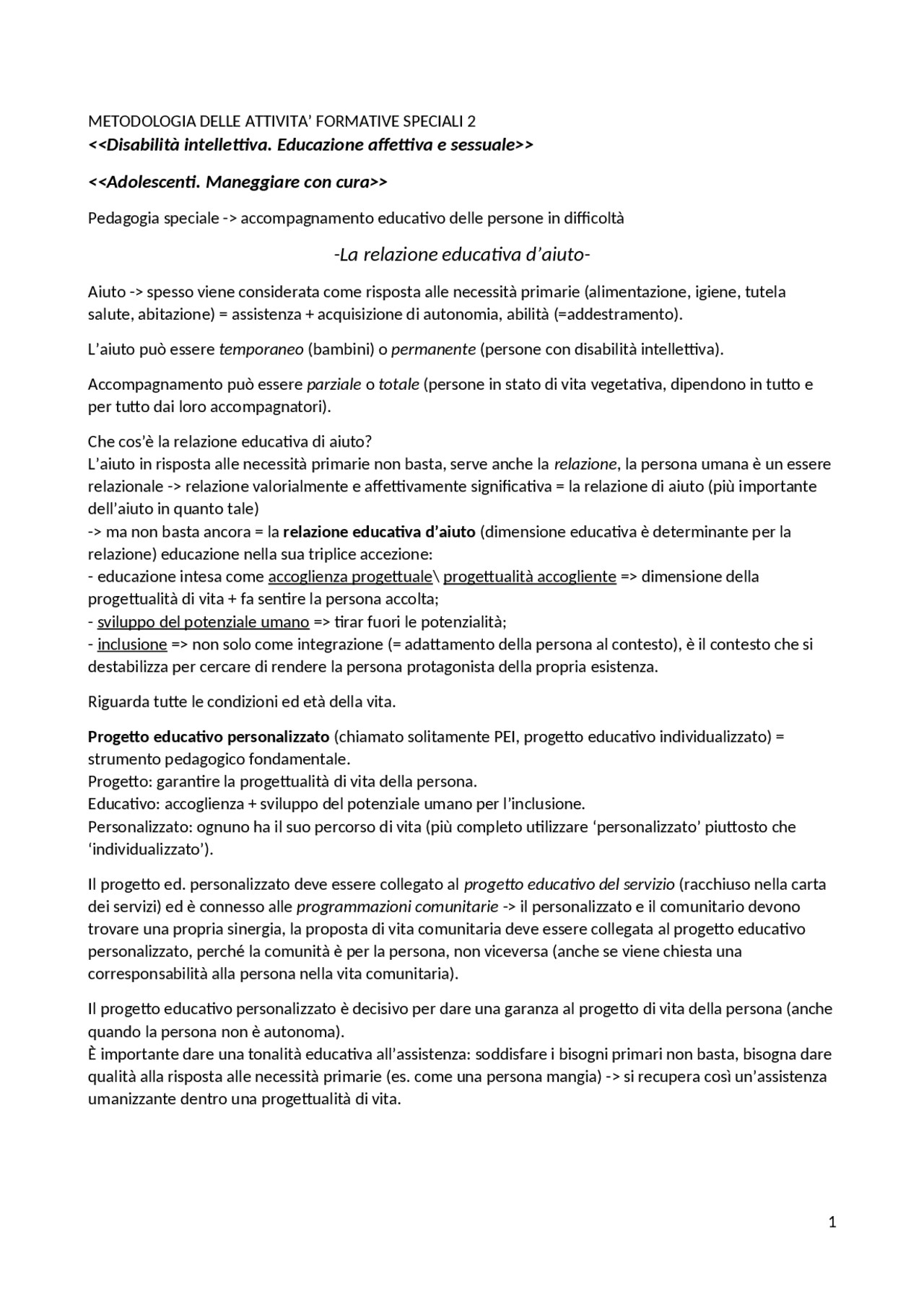 Appunti Corso Metodologia Delle Attività Formative E Speciali Secondo