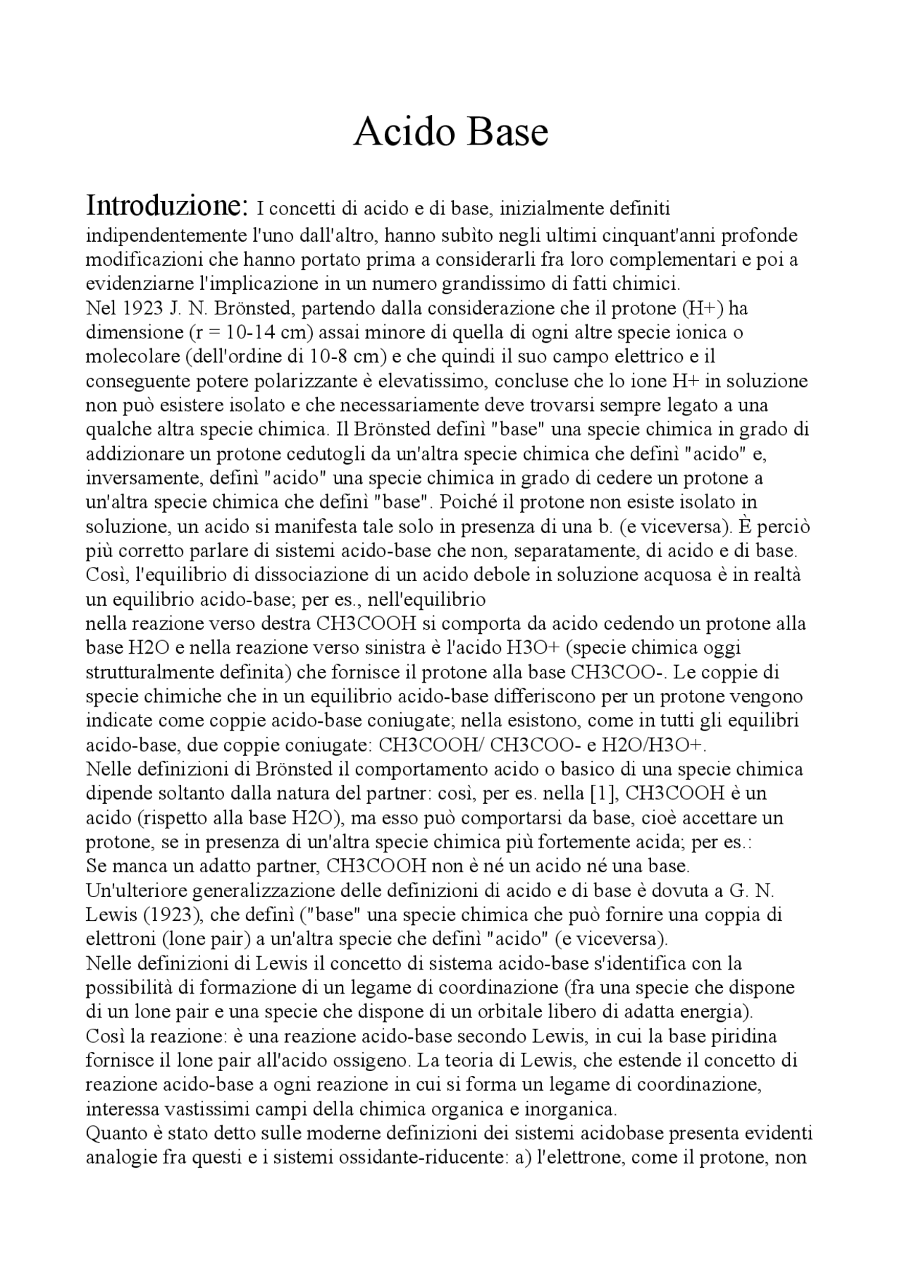 CHIMICA ACIDO BASE appunti - Docsity