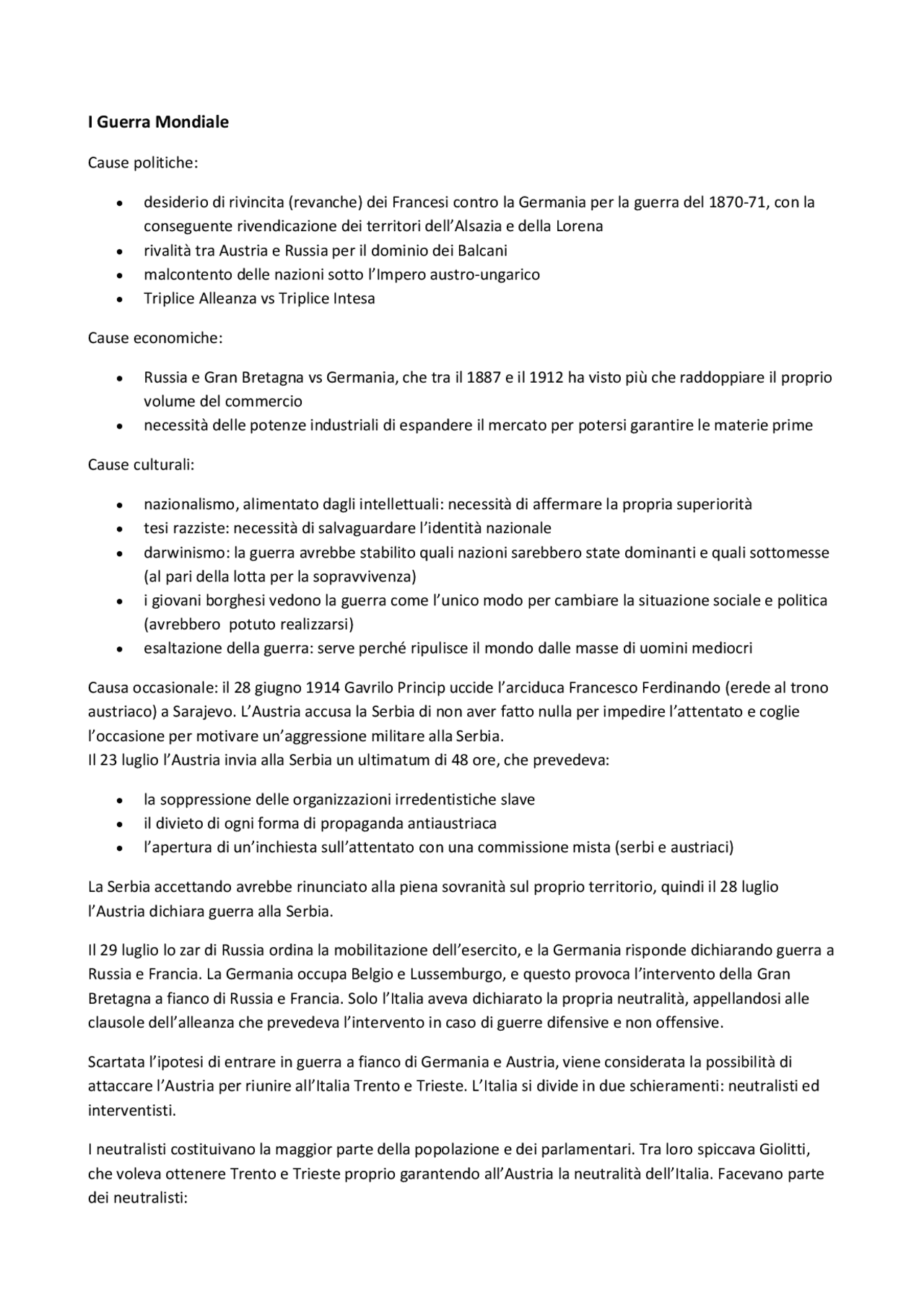 Prima Guerra Mondiale Docsity