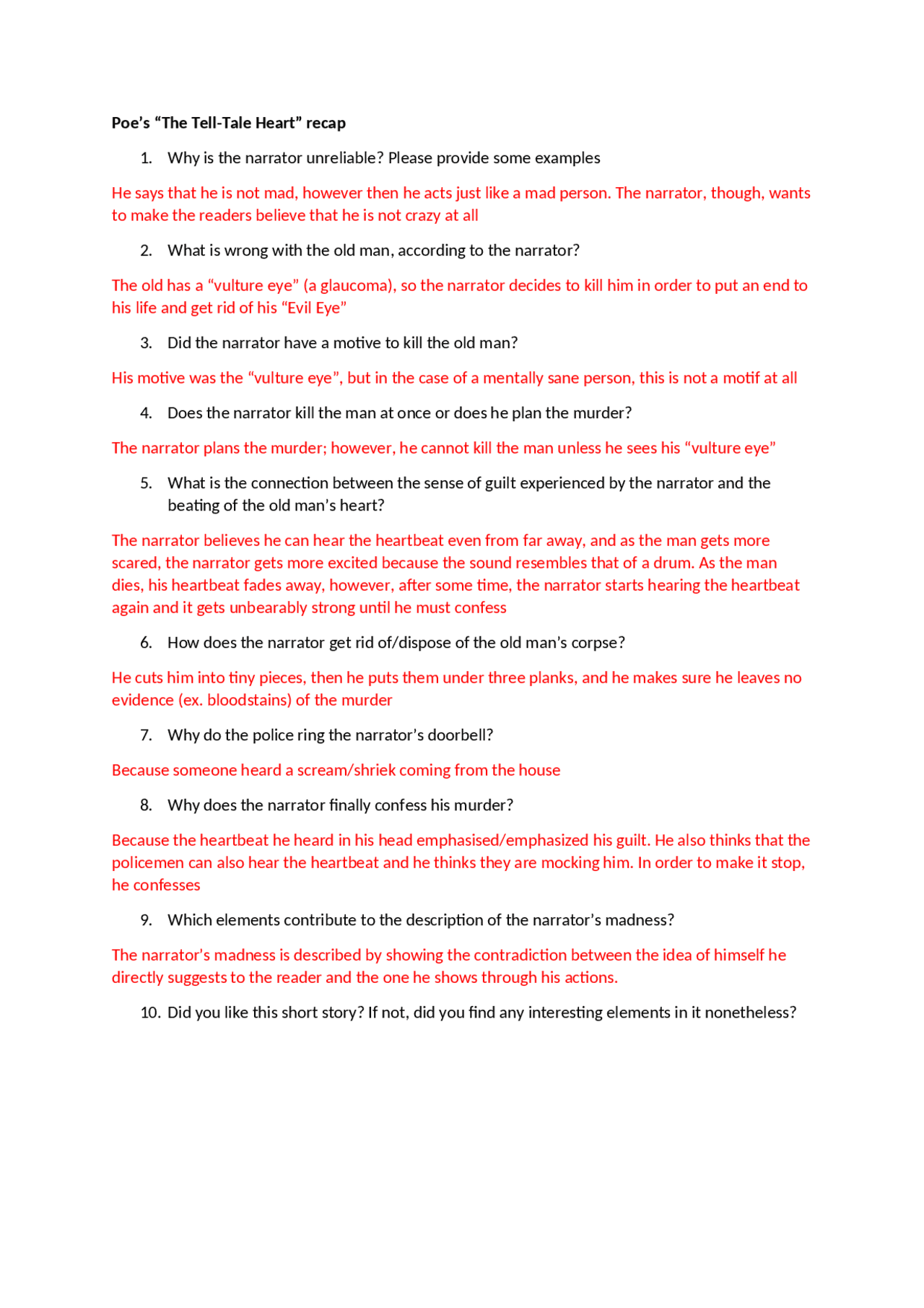 The Tell Tale Heart By Edgar Allan Poe - Docsity