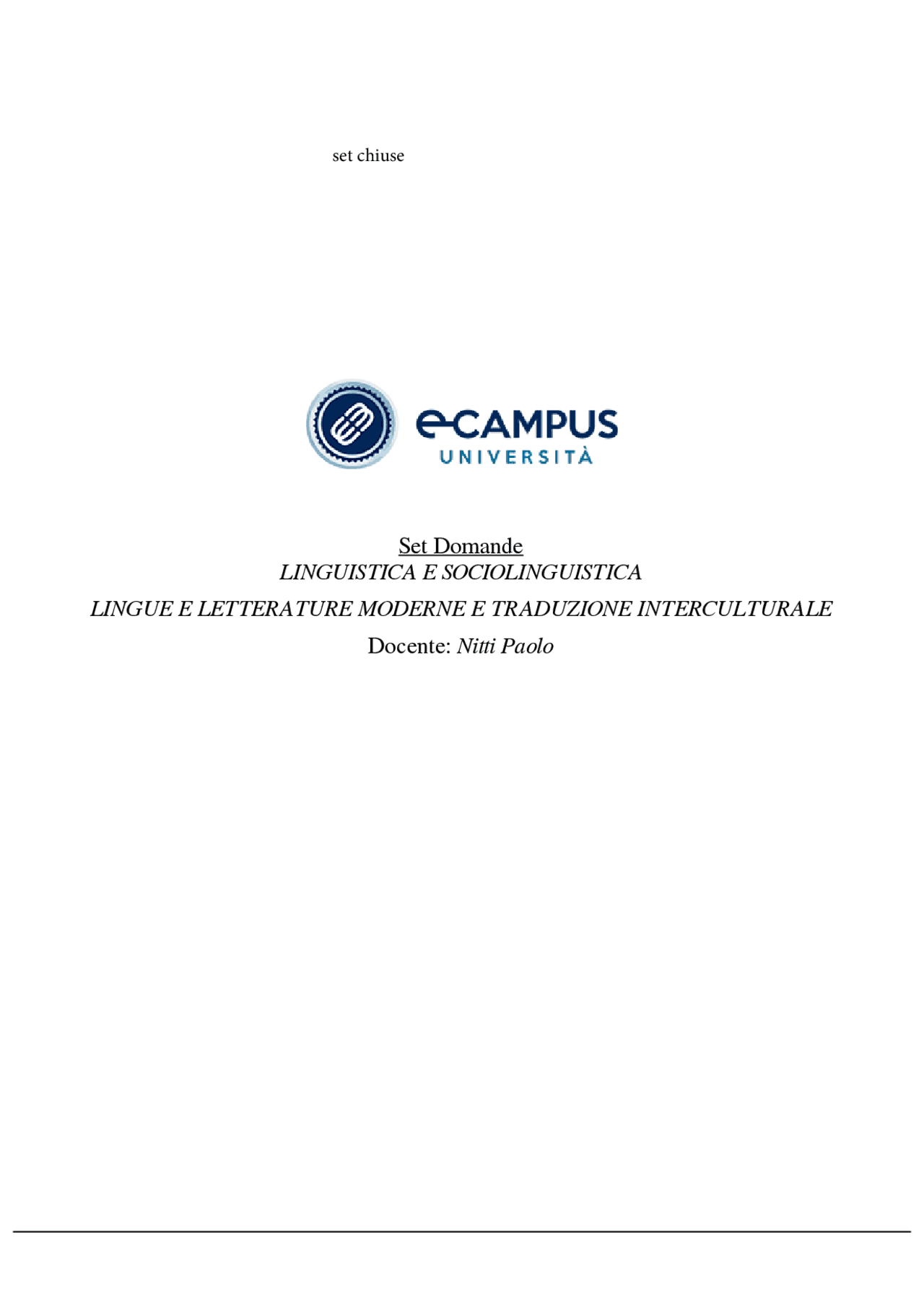 Paniere Linguistica E Sociolinguistica Risposte Chiuse Di Ecampus Prof