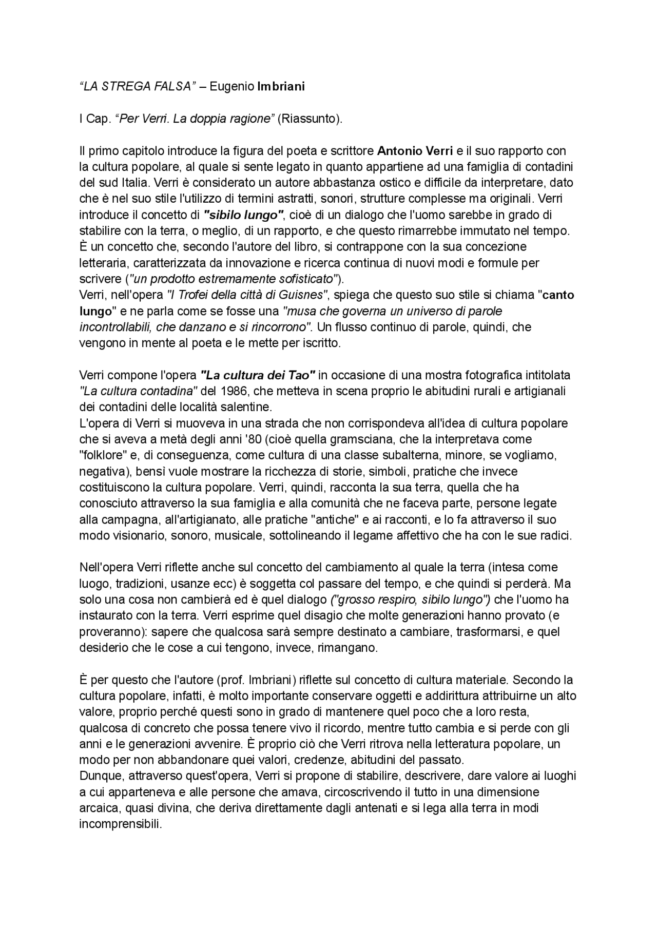 La Strega Falsa I Capitolo Riassunto Docsity