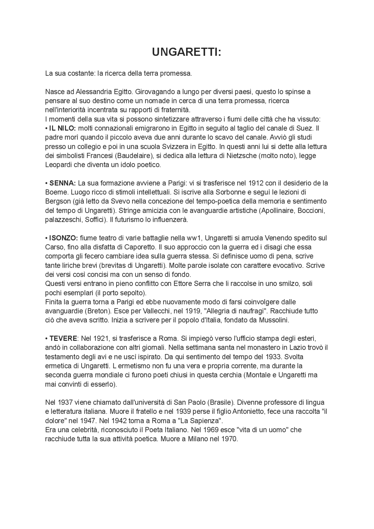 Riassunto Di Giuseppe Ungaretti Docsity