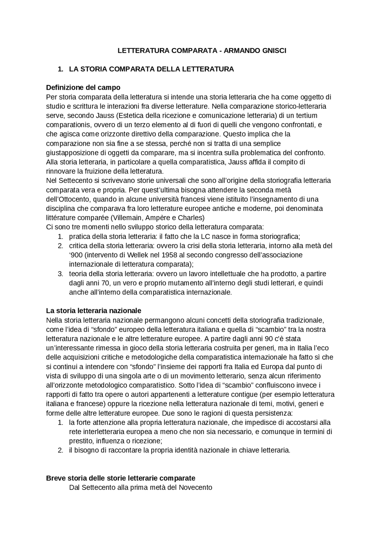 Letteratura Comparata Gnisci Docsity