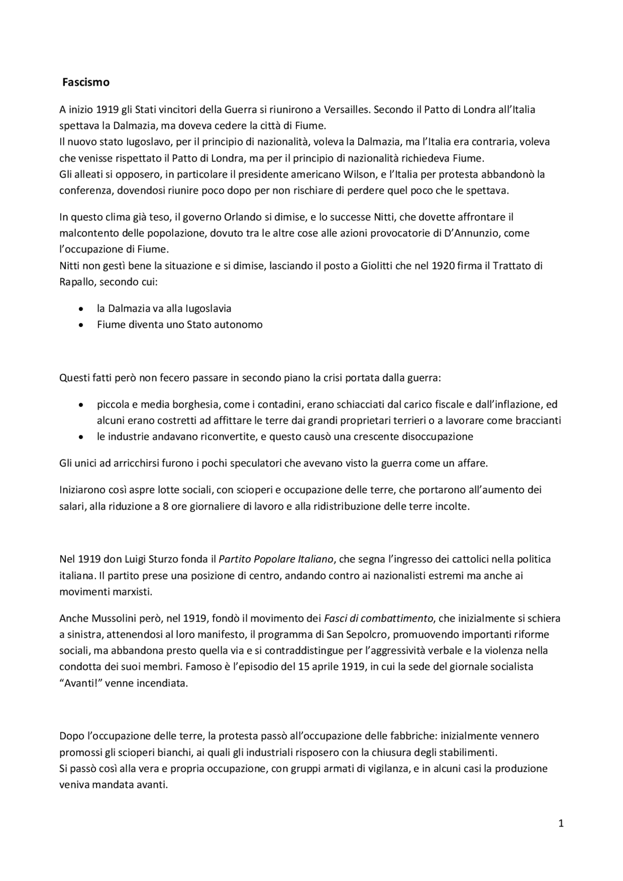 Ascesa al potere di Mussolini e Fascismo - Docsity