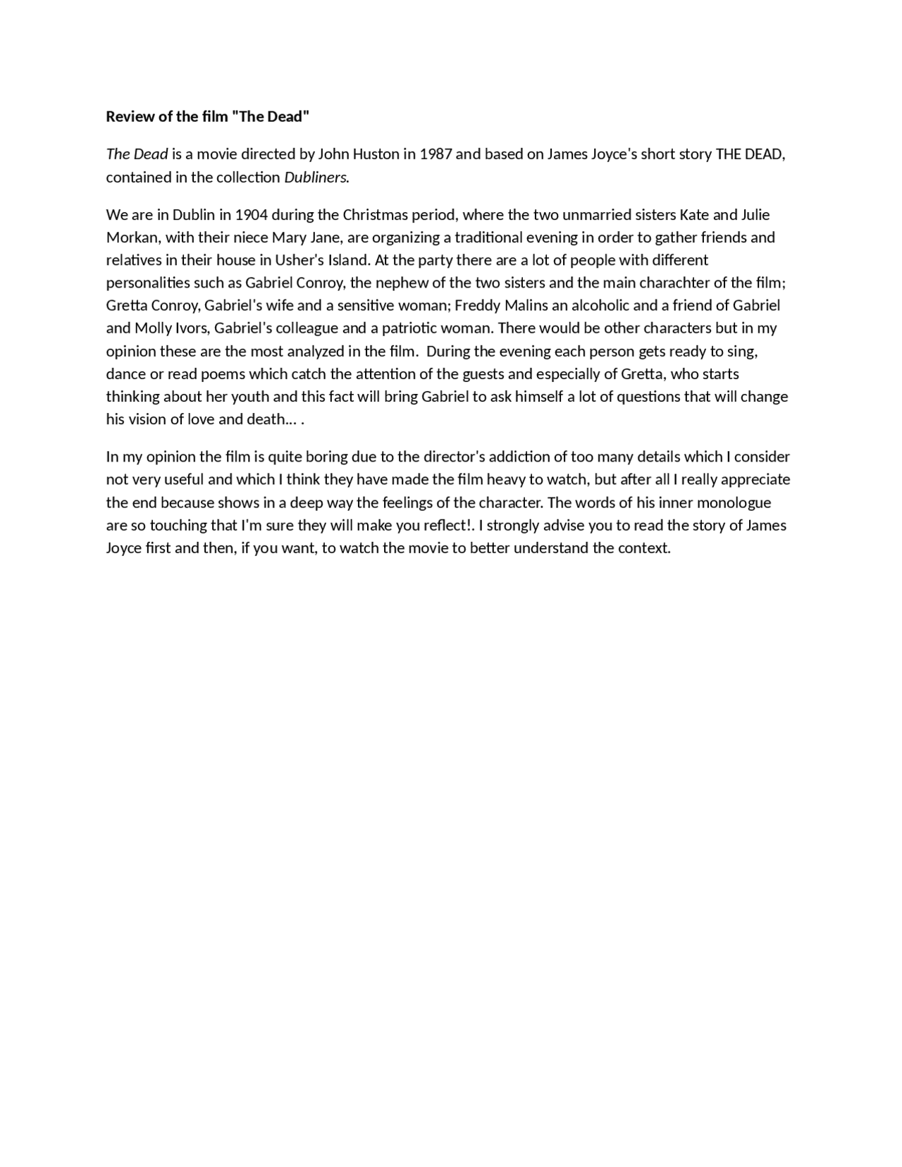 Recensione Film The Dead Docsity