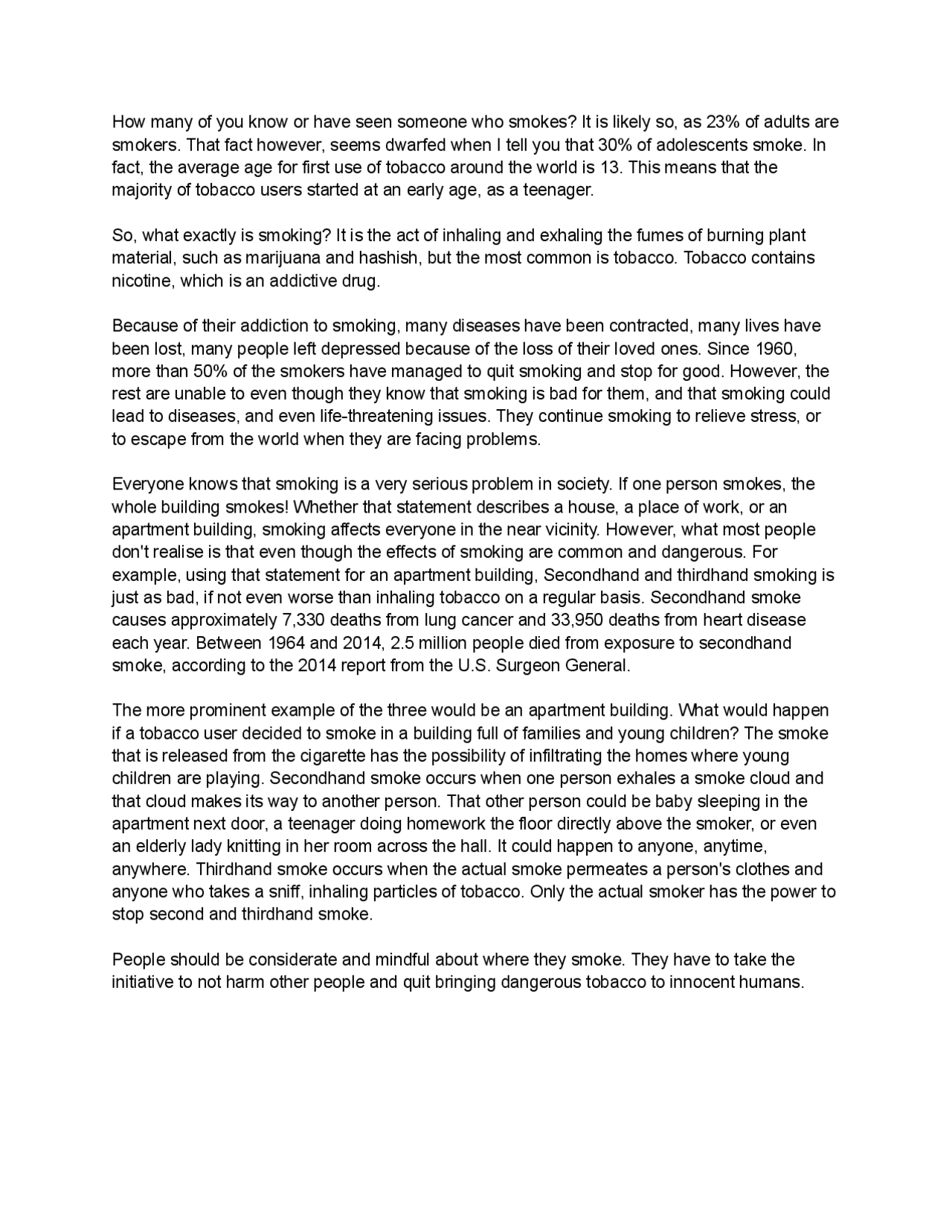 Smoking Persuasive Speech English Docsity