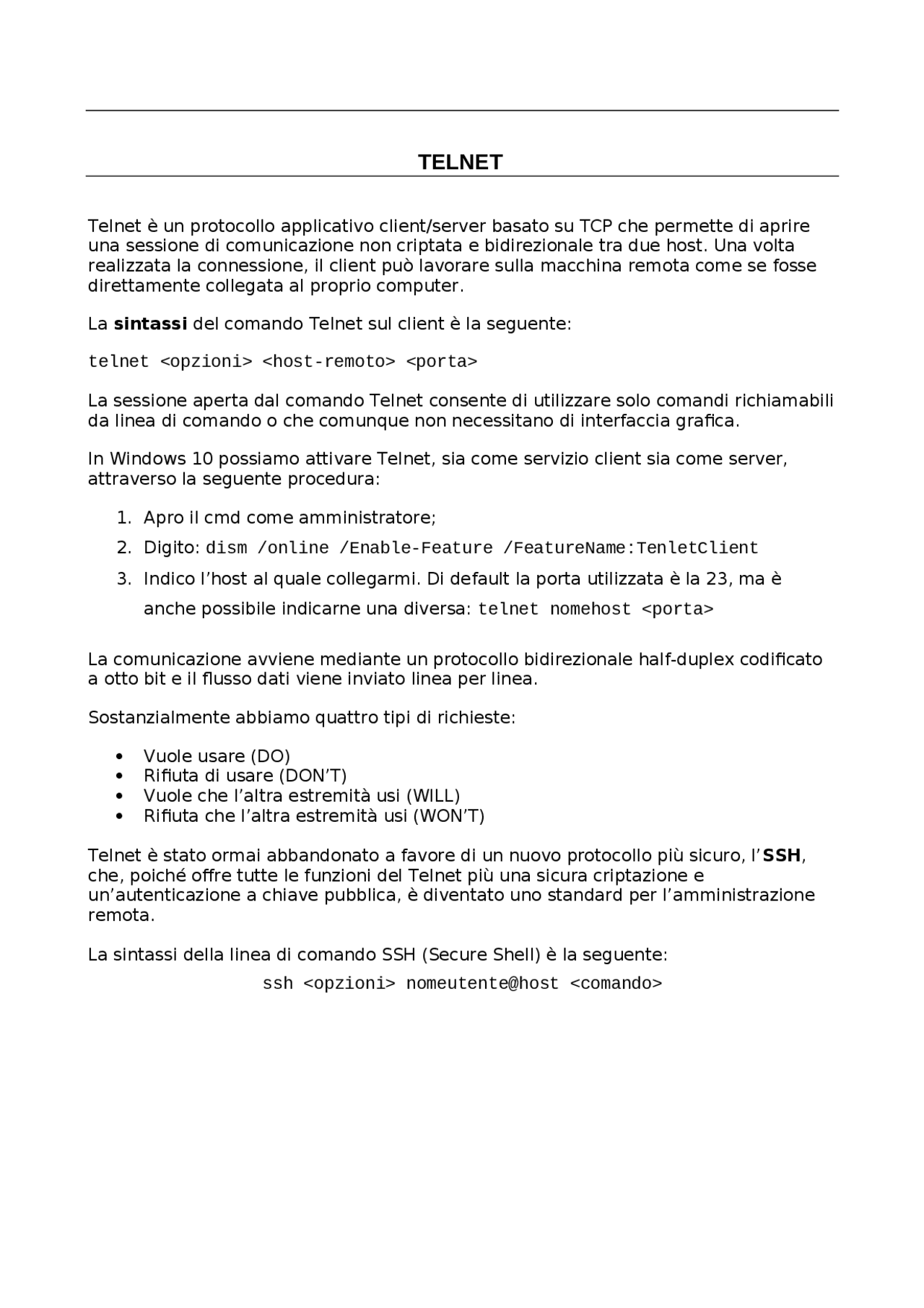 Il Protocollo Telnet Docsity