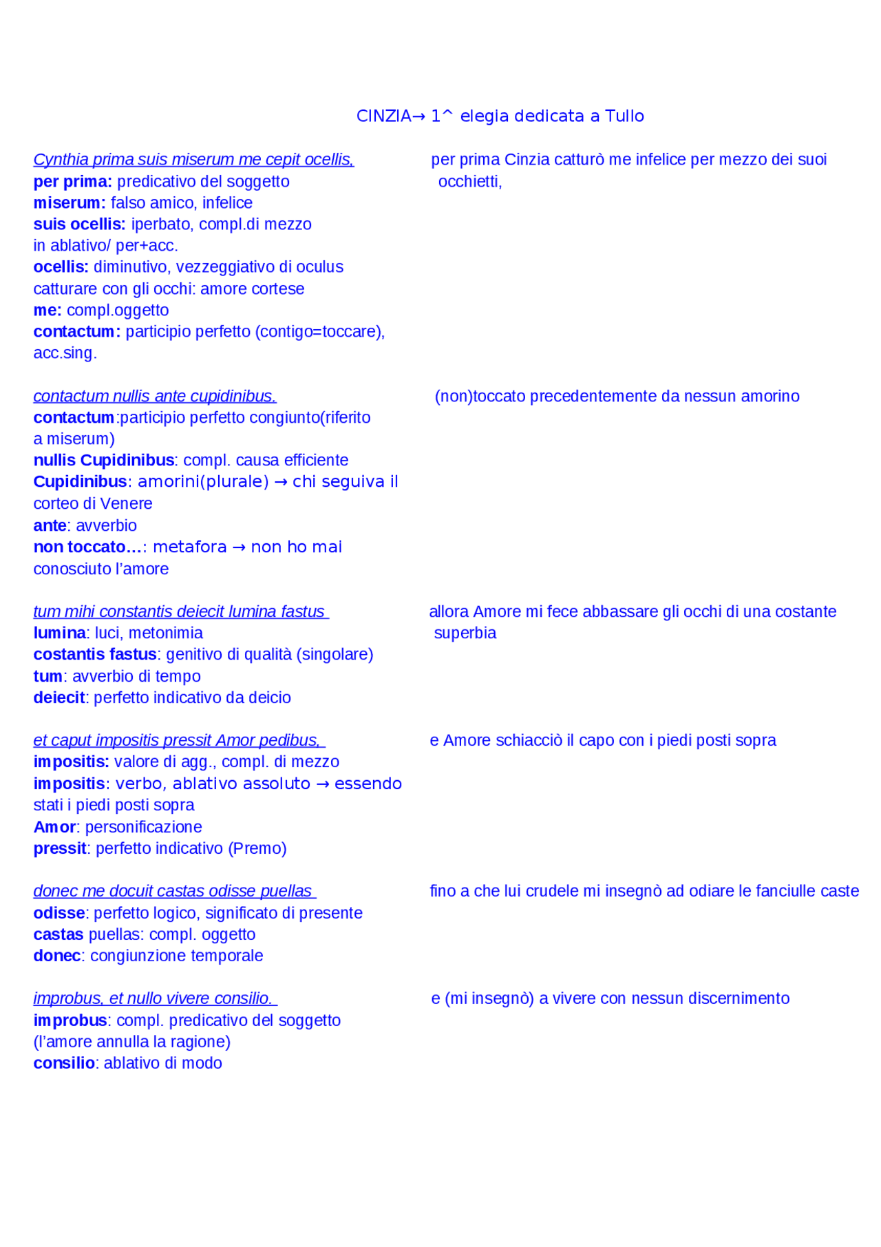 Analisi Properzio Grammaticale E Traduzione Latina Docsity