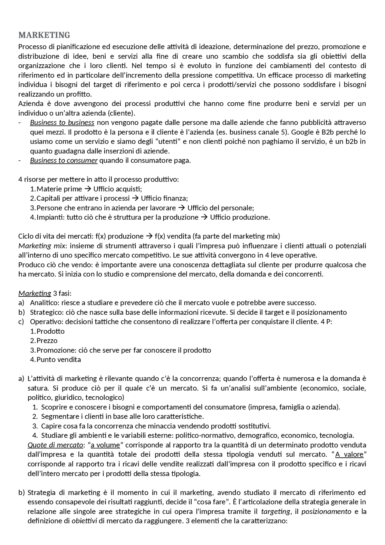 Marketing Riassunto Di Appunti Presi A Lezione Docsity