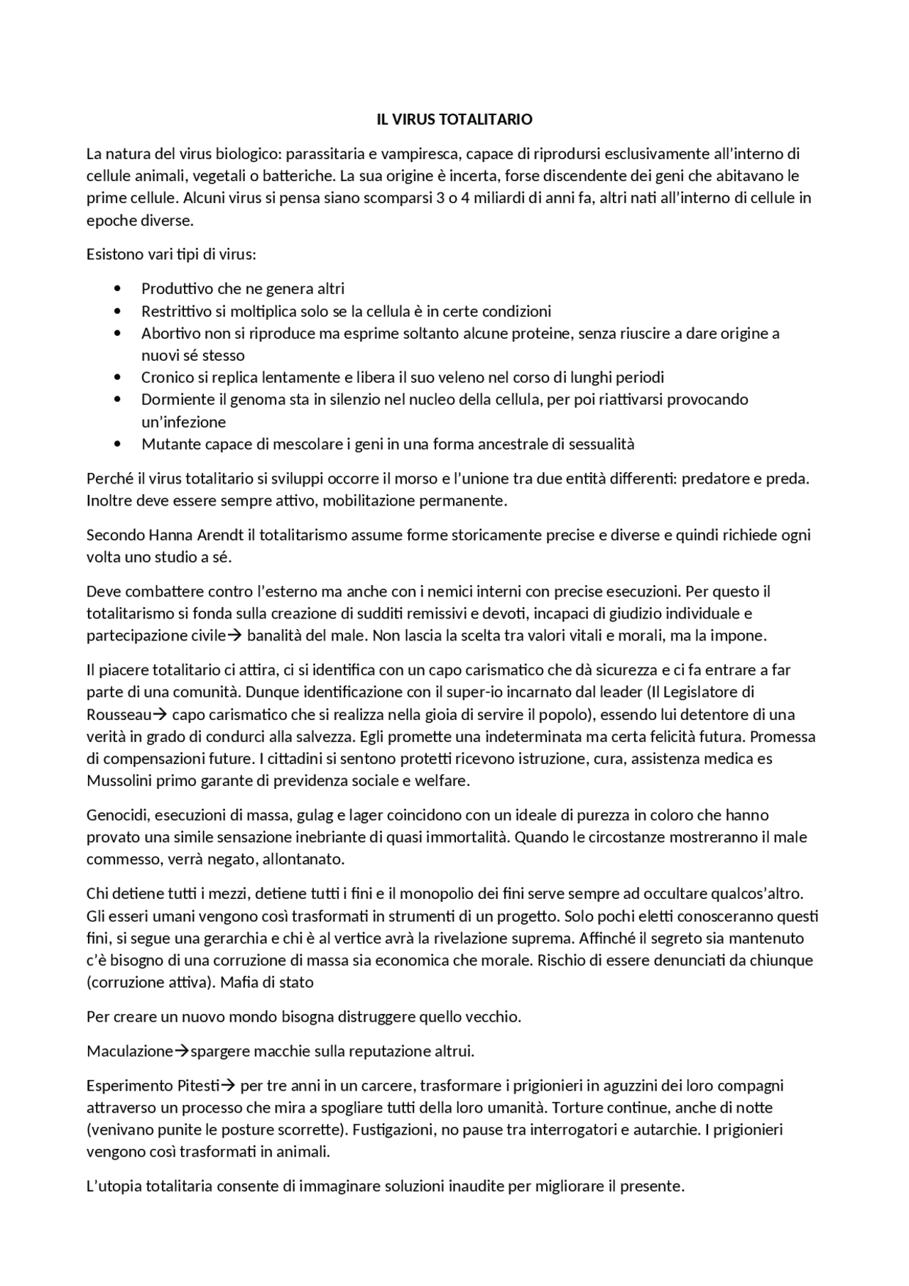 Riassunto Del Libro Virus Totalitario Docsity