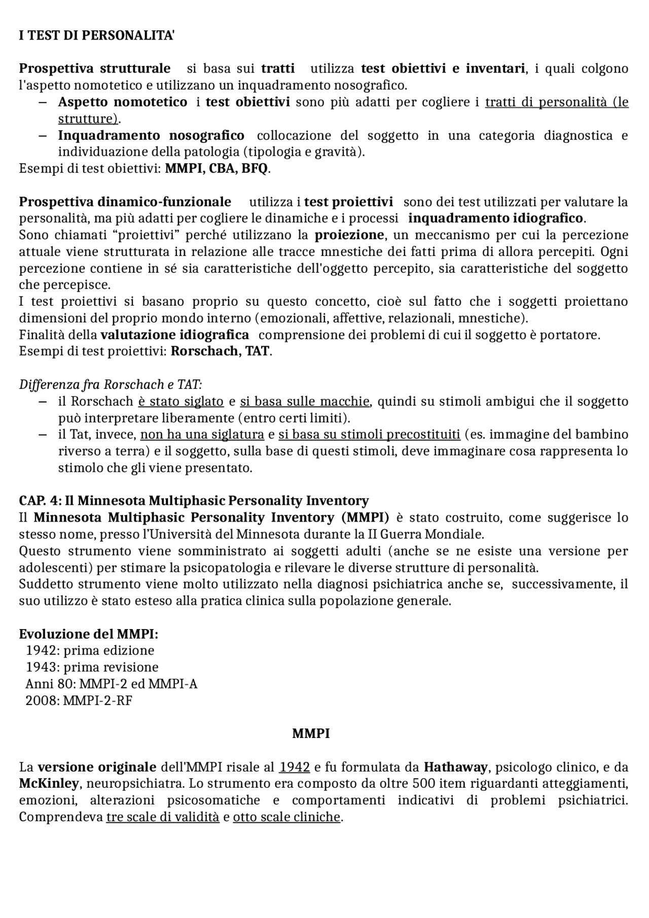 Sintesi Del Libro Test Di Personalità Docsity