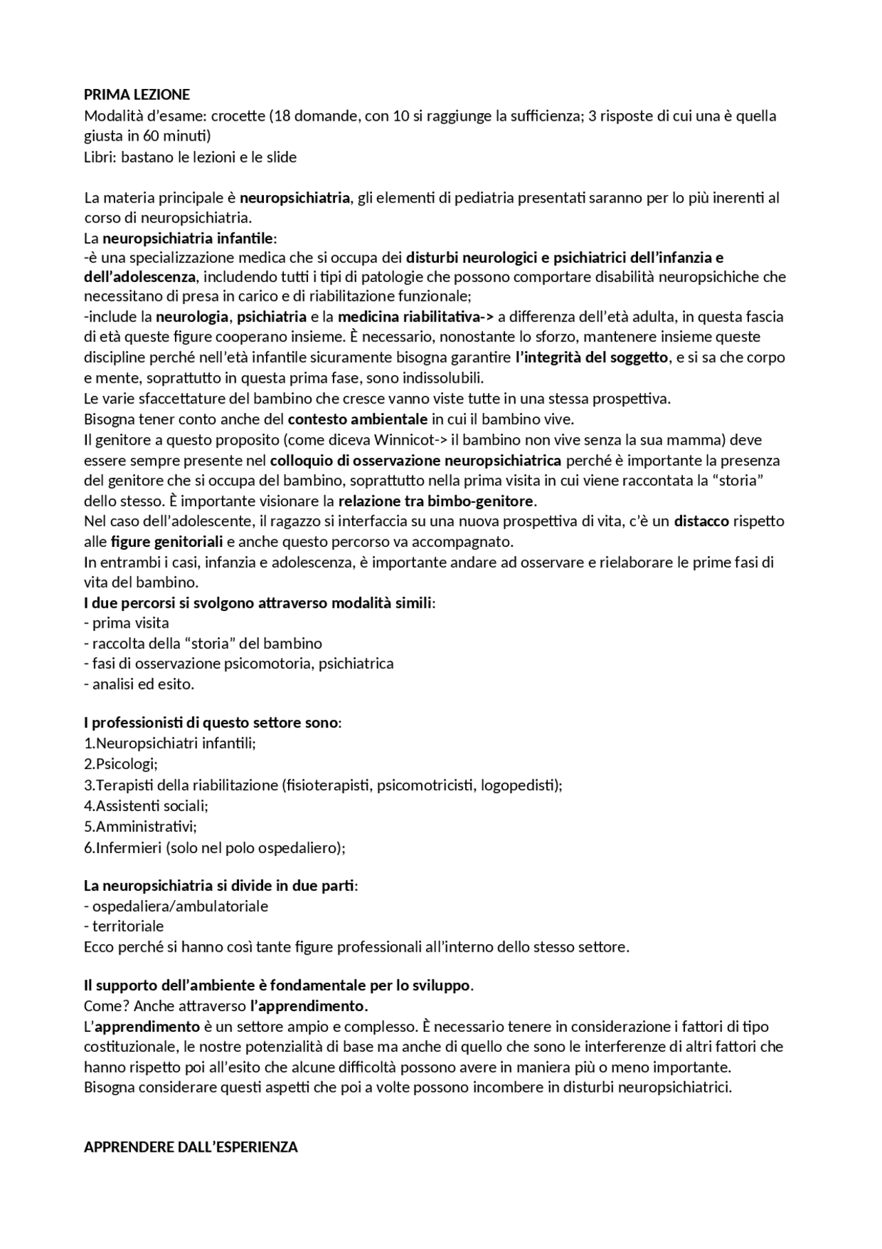 Lezioni Di Neuropsichiatria Docsity