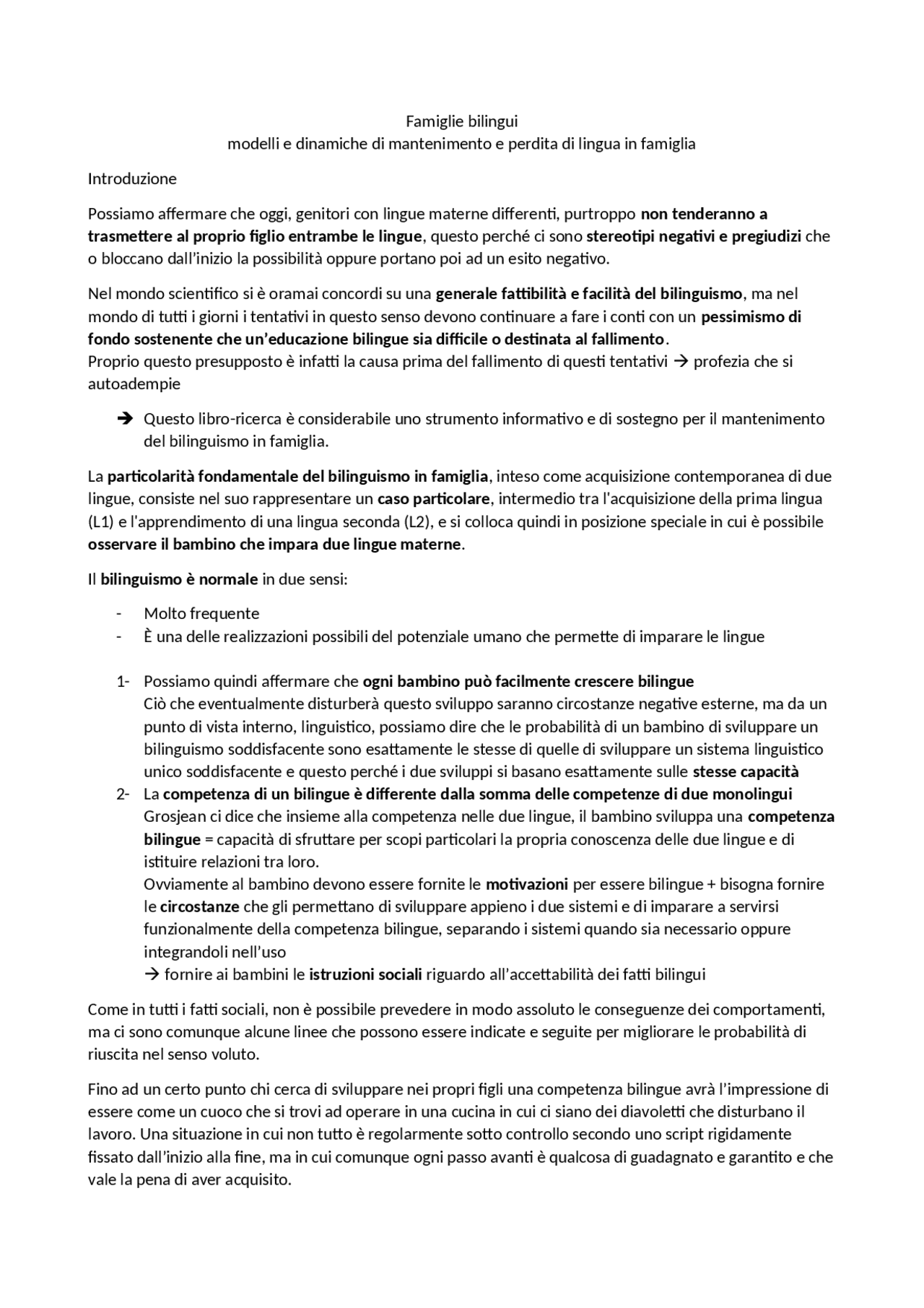 Riassunto Del Libro Famiglie Bilingui Docsity