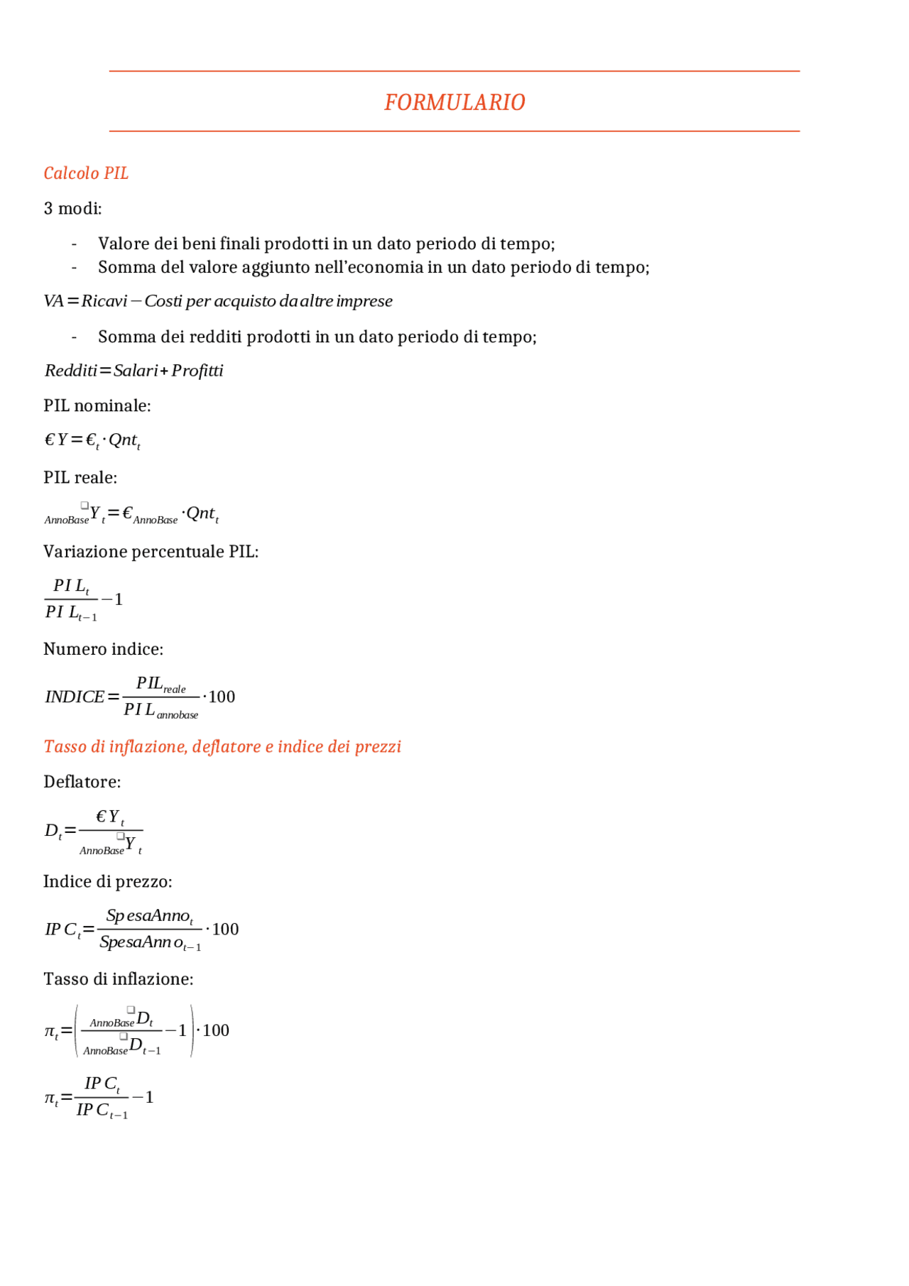 Formulario Macroeconomia Modulo 1 Docsity