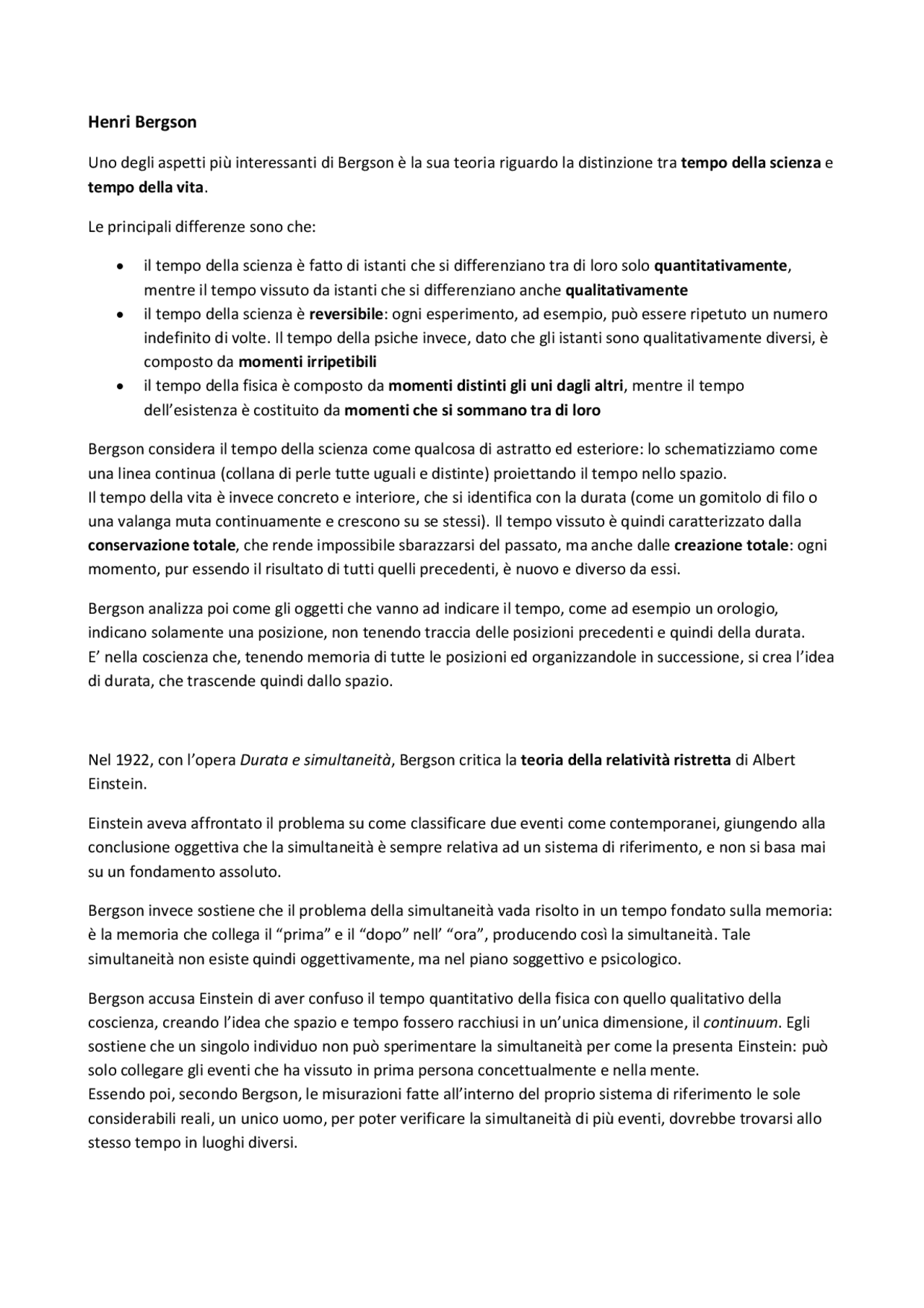 Filosofia Di H Bergson Docsity
