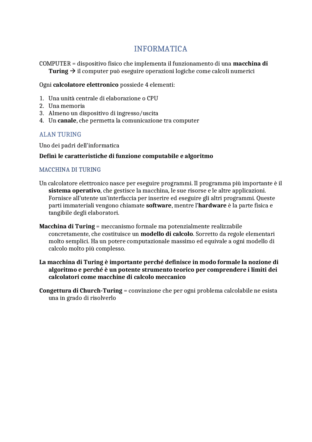 Riassunto Informatica Docsity