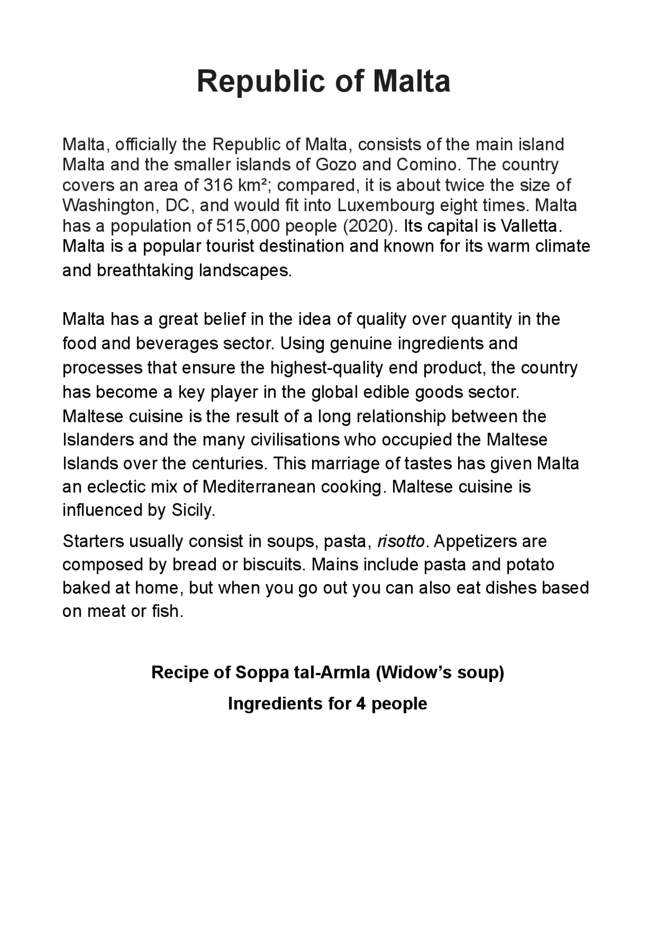 Maltese food: a research. English research - Docsity