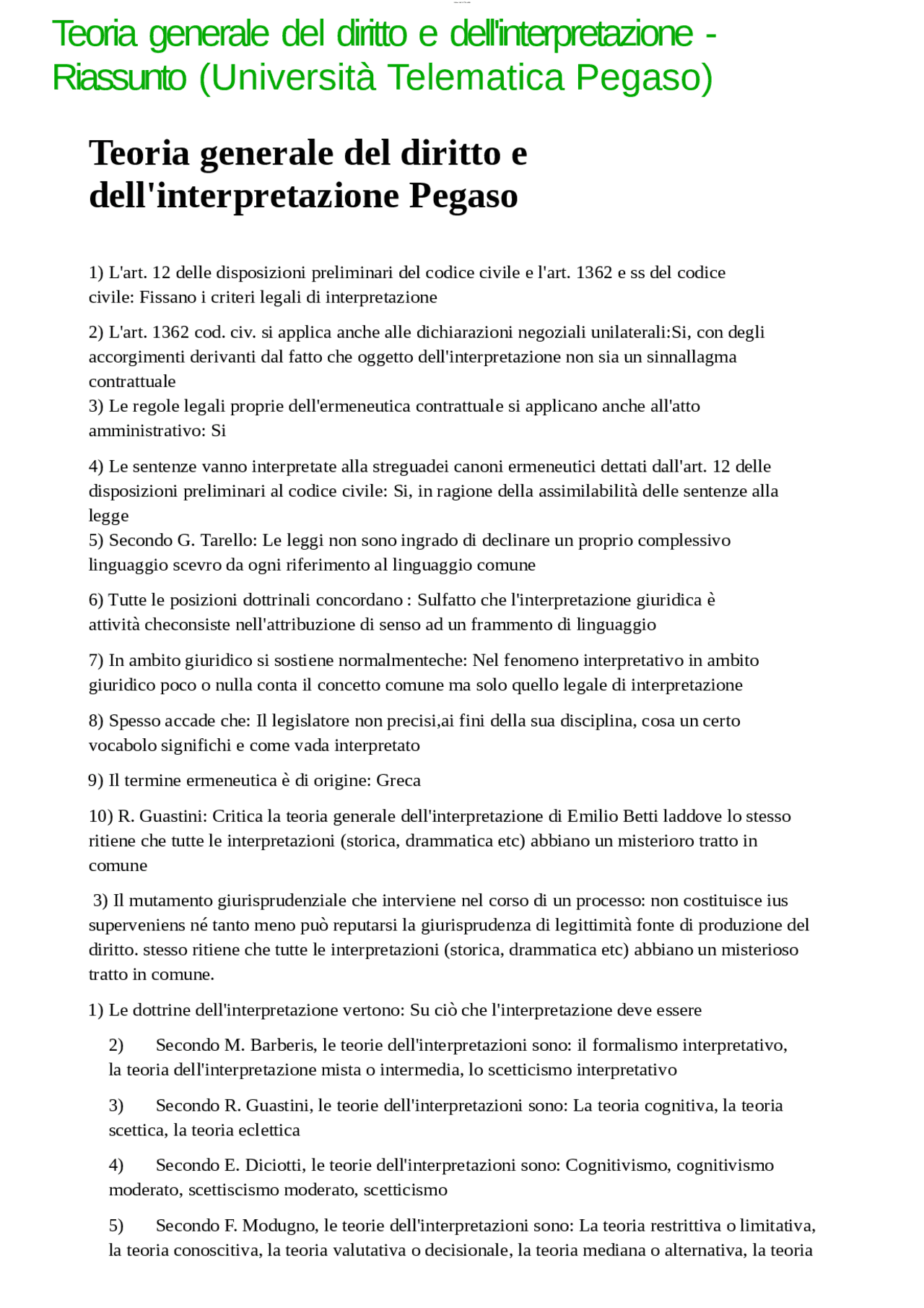 Teoria Generale Del Diritto E Dellinterpretazione Riassunto