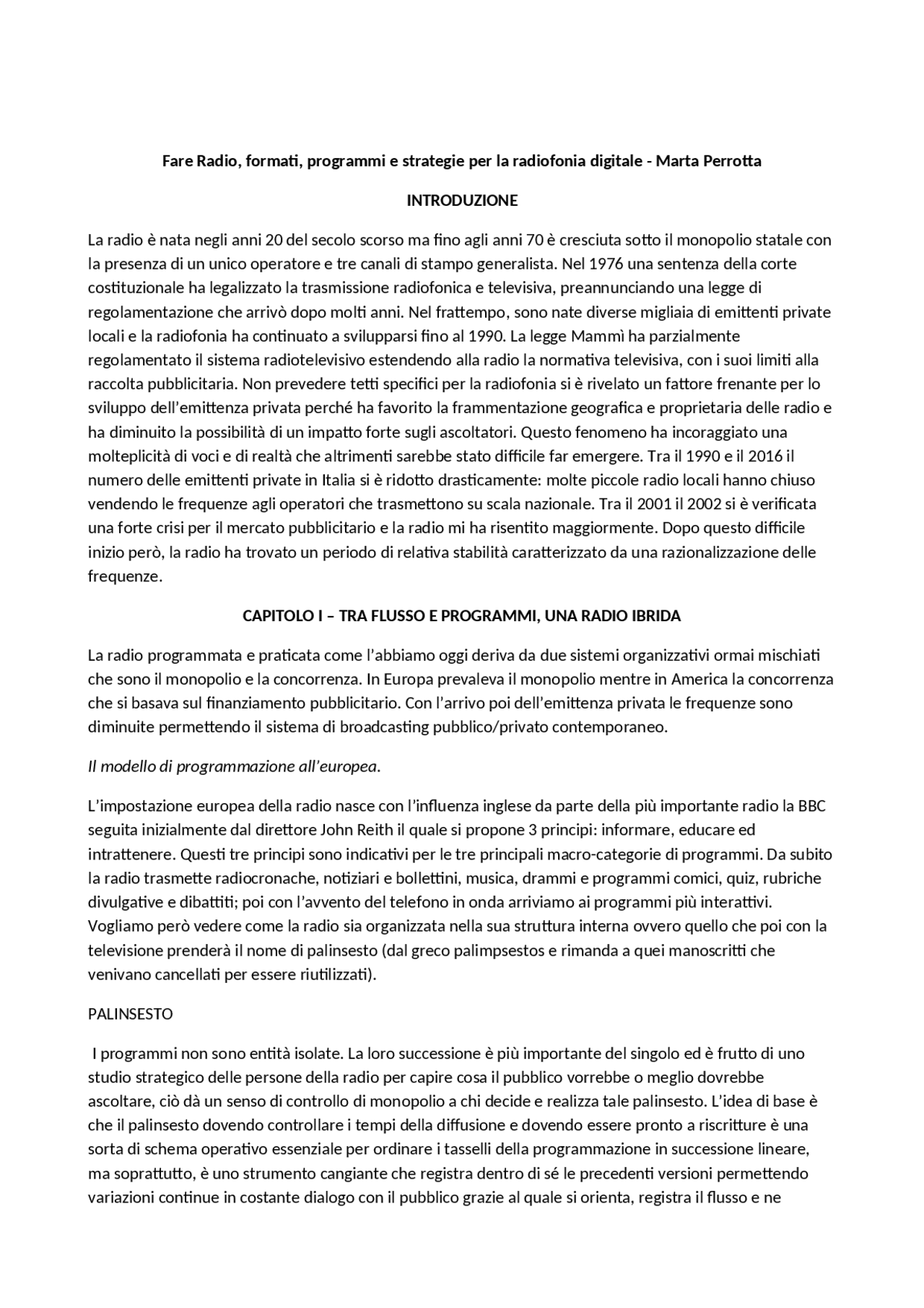 Riassunti Del Libro Fare Radio Lezioni Profssa Natale Docsity